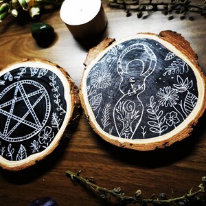 Altar Tiles Wiccan/pagan/witchcraft Hand Painted Wood Slice. | Etsy UK