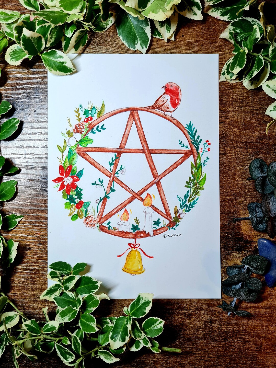 Yule Pentacle Wreath Illustration Print A5 Artwork - Etsy