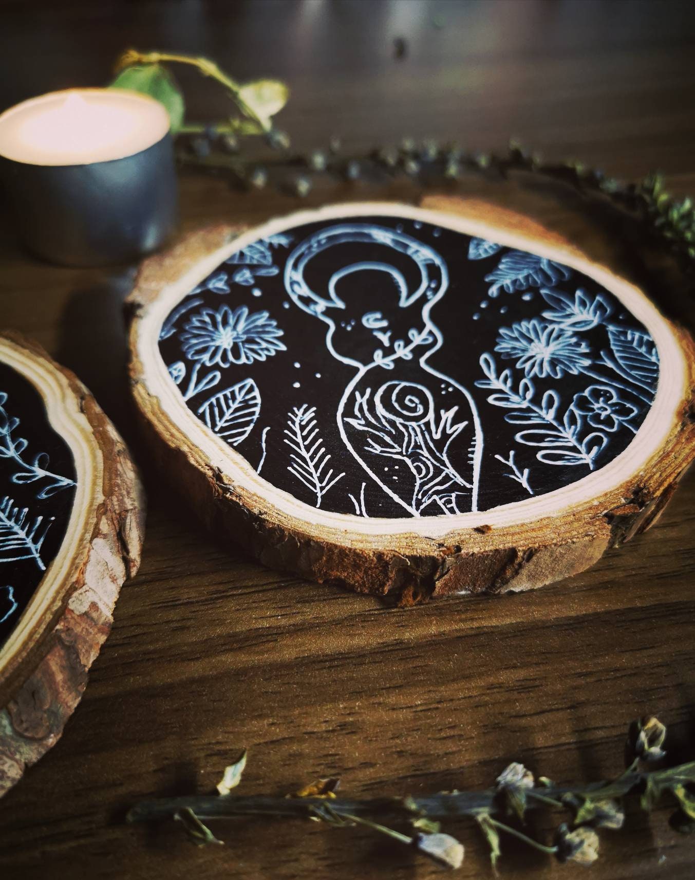 Altar Tiles Wiccan/pagan/witchcraft Hand Painted Wood Slice. | Etsy UK