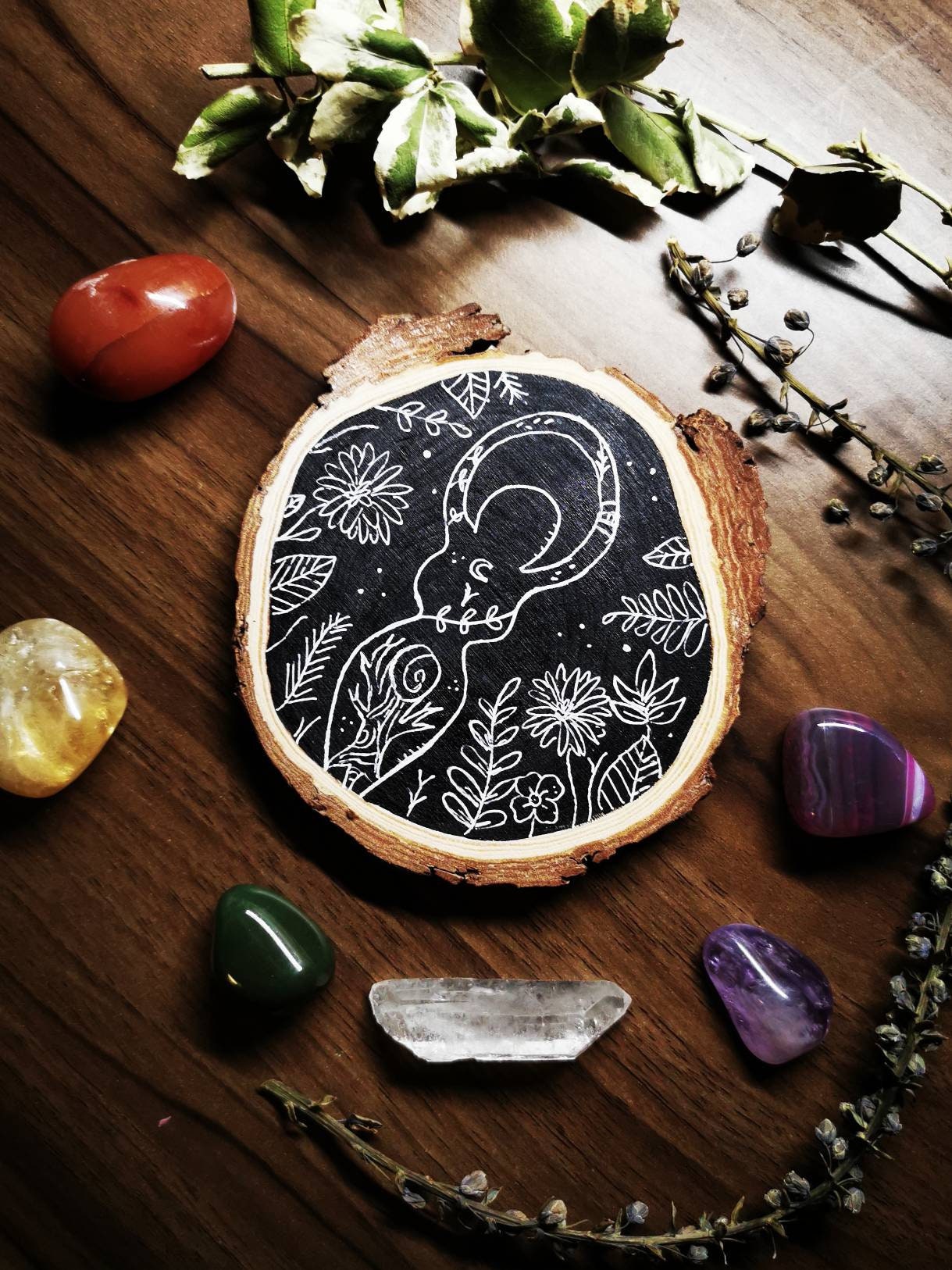 Altar tiles Wiccan/Pagan/Witchcraft hand painted wood slice. | Etsy