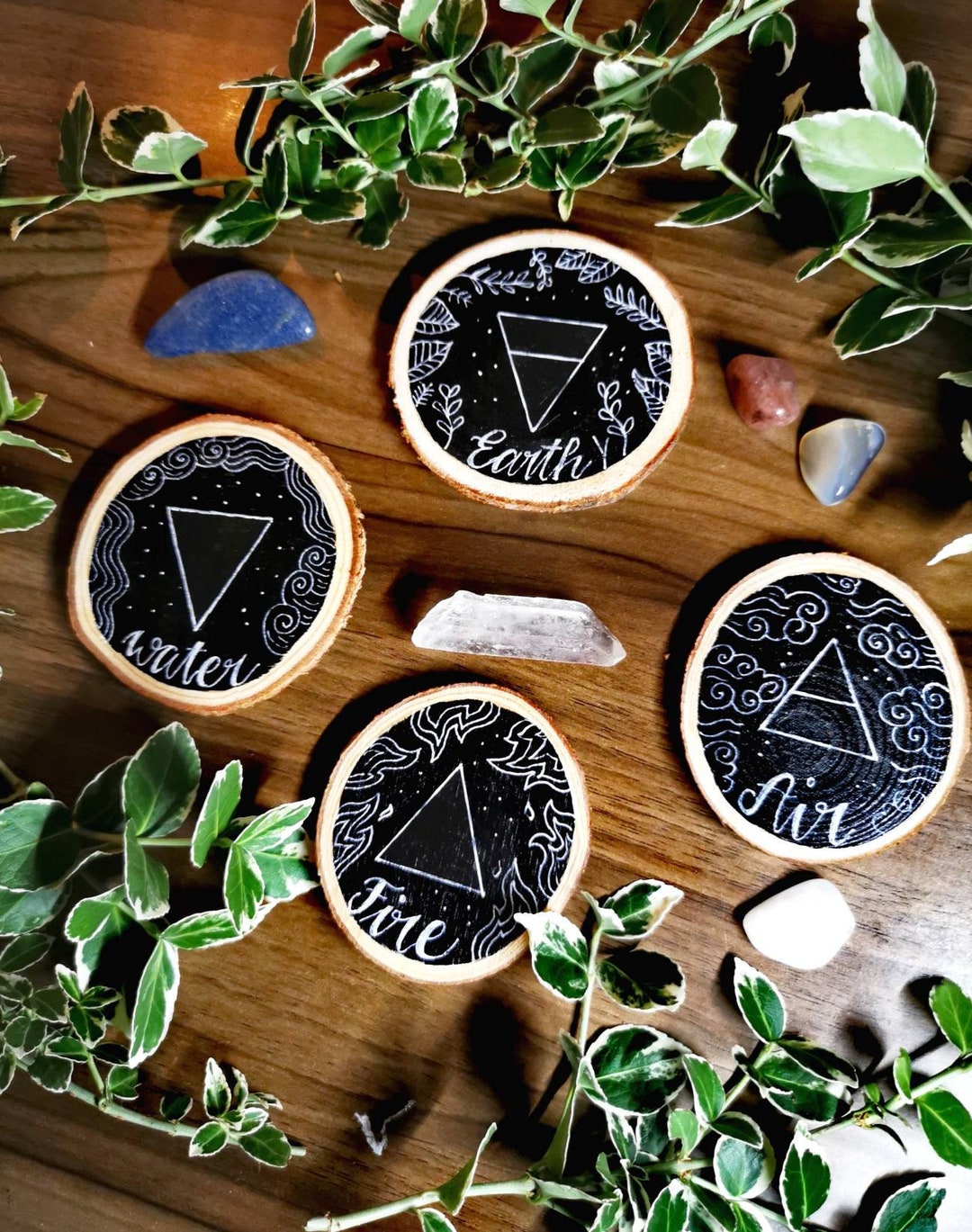 Altar Tiles Elements Set of 4 Pagan/witchcraft Hand Painted Wood Slice ...