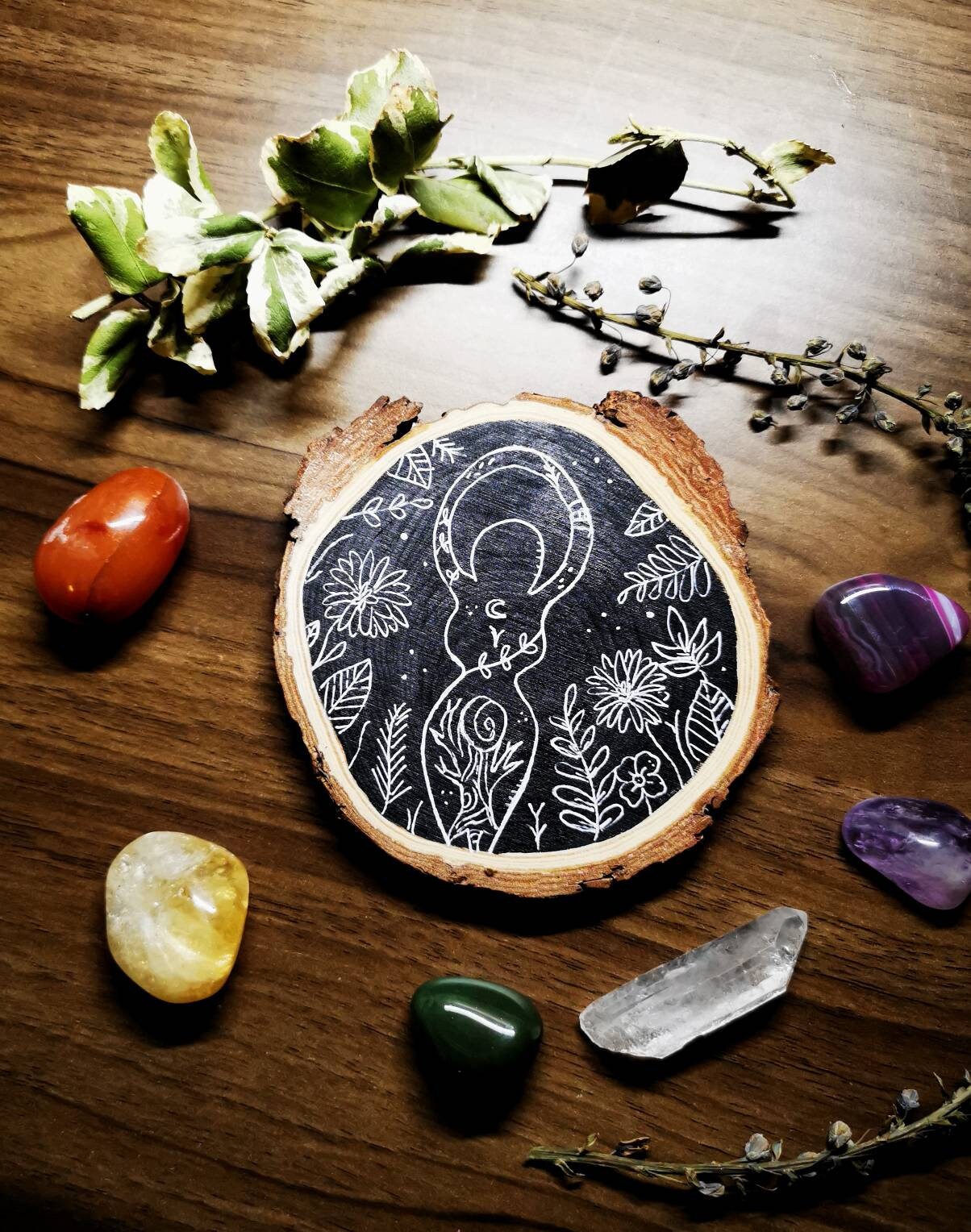 Altar Tiles Wiccan/pagan/witchcraft Hand Painted Wood Slice. | Etsy UK