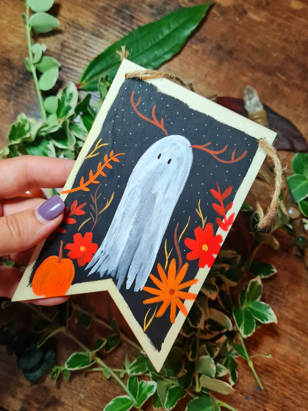Samhain Ghost Wood Hanger Hand Painted Fall Wall Art. Autumn - Etsy