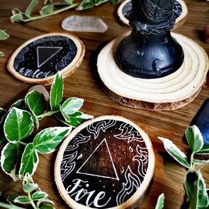Altar Tiles Elements Set of 4 Pagan/witchcraft Hand Painted Wood Slice ...