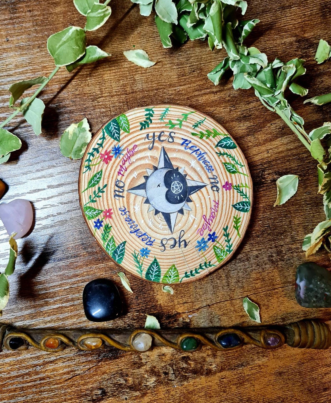 Watercolour Pendulum Board Hand Painted Divination Wood Slice With ...
