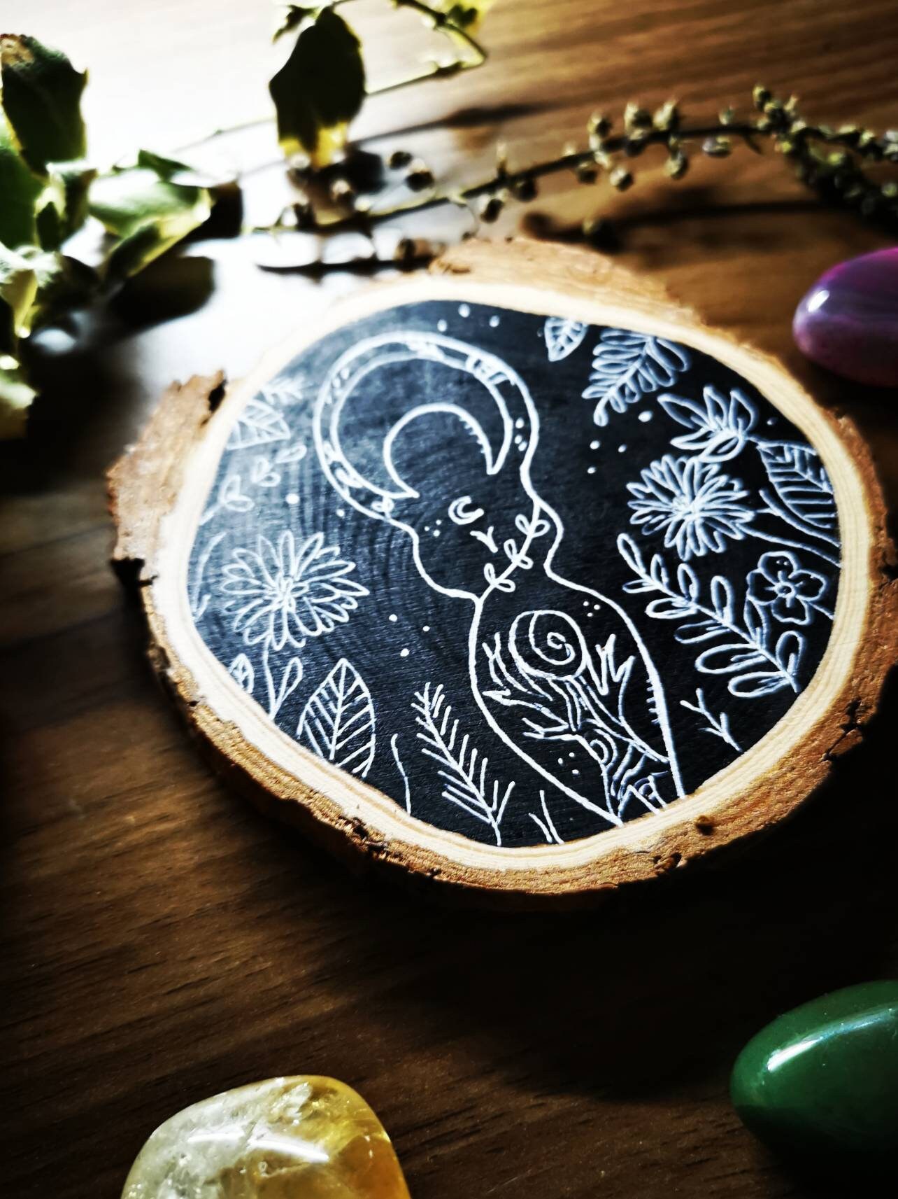 Altar Tiles Wiccan/pagan/witchcraft Hand Painted Wood Slice. | Etsy UK