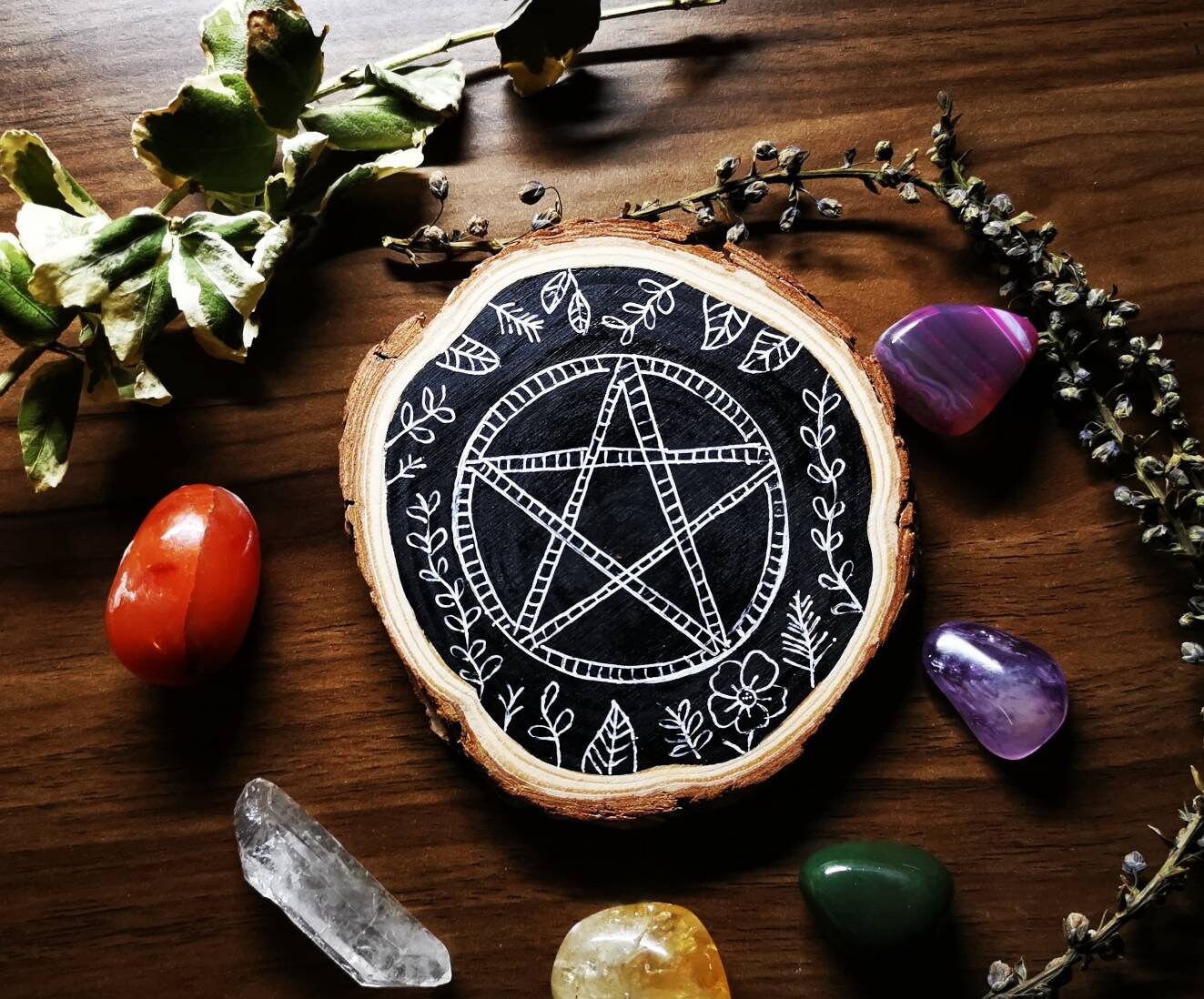 Altar Tiles Wiccan/pagan/witchcraft Hand Painted Wood Slice. | Etsy UK