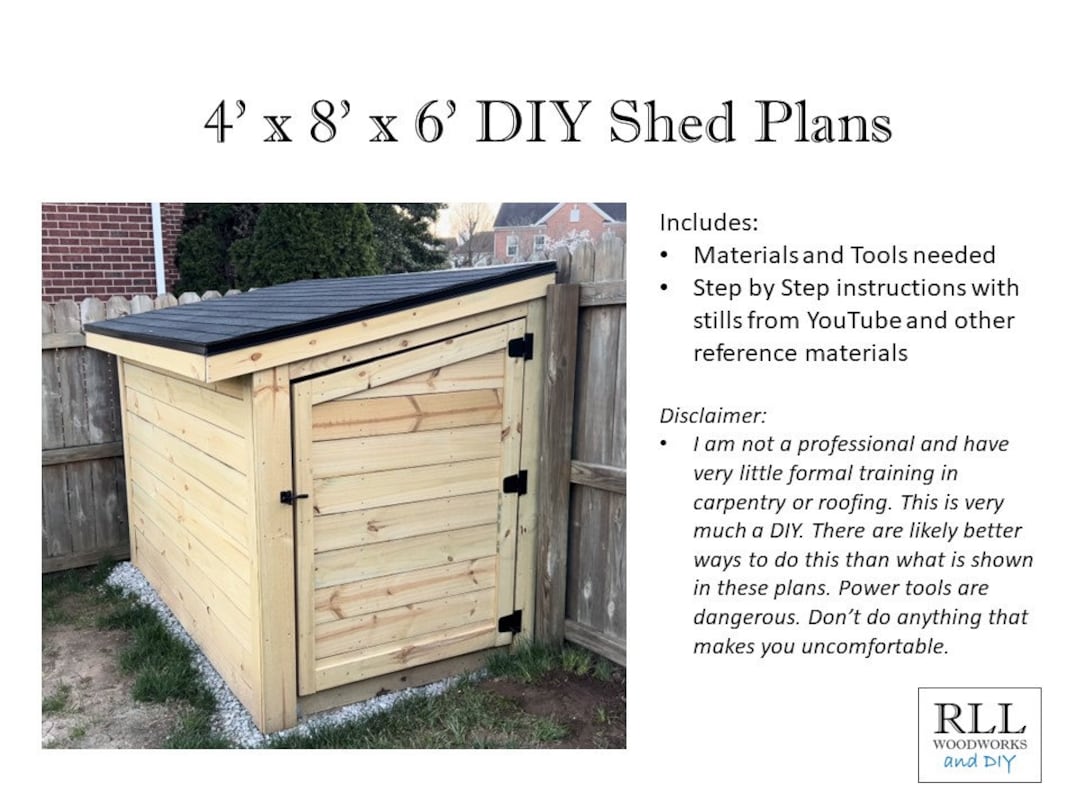 Build Plans: 4' X 8' X 6' DIY Shed - Etsy