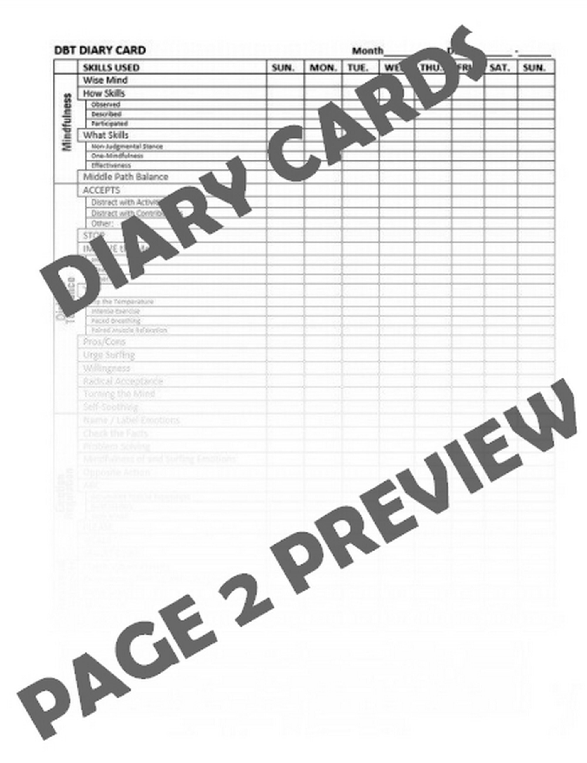 DBT LESSON 0-2 / D.B.T Diary Cards Worksheets and Handouts | Etsy