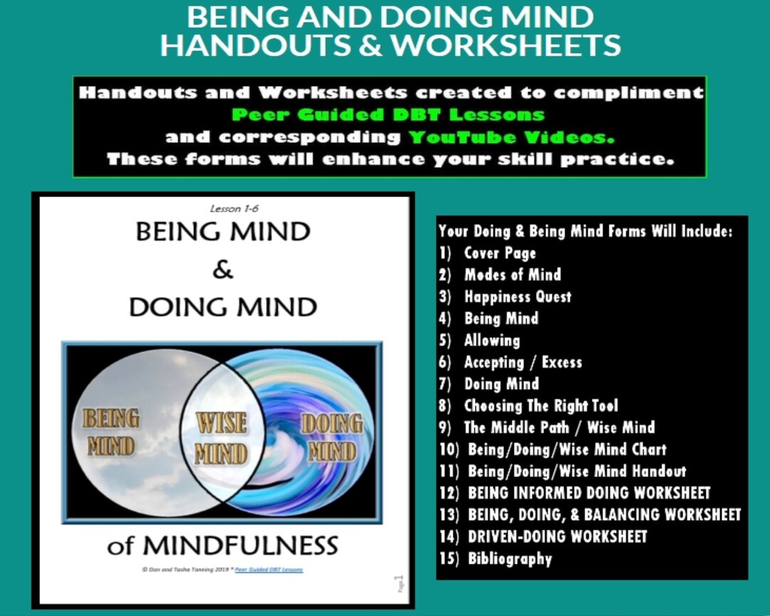 DBT LESSON 1-6 / Mindfulness Doing & Being Mind / Worksheet and ...