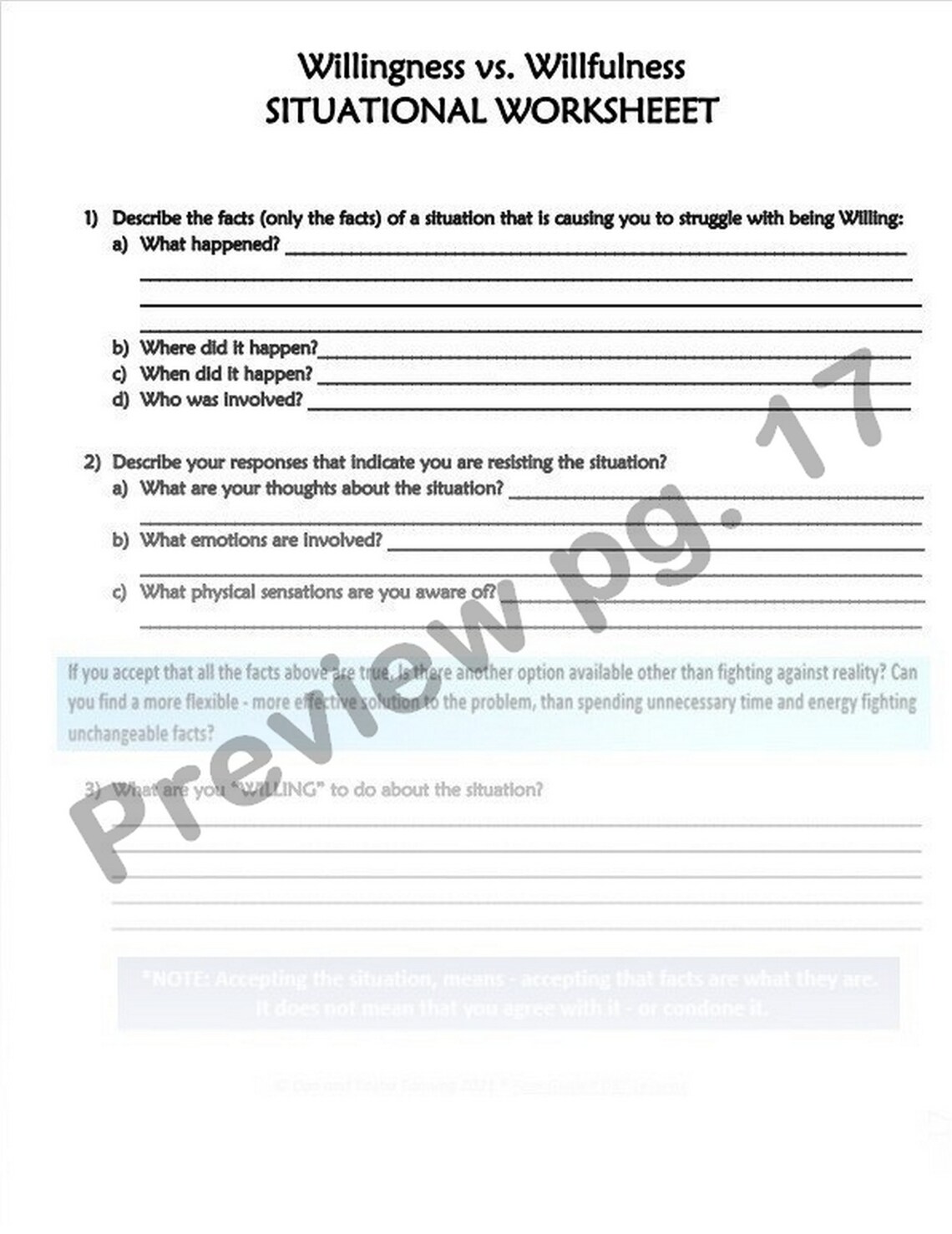 DBT LESSON 2-8 / Willingness Vs. Willfulness - Worksheets and Handouts ...