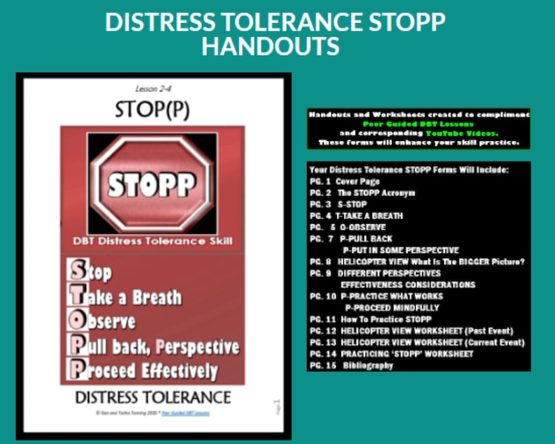 DBT LESSON 2-4 / Distress Tolerance S.T.O.P.P. Skills Worksheets and ...