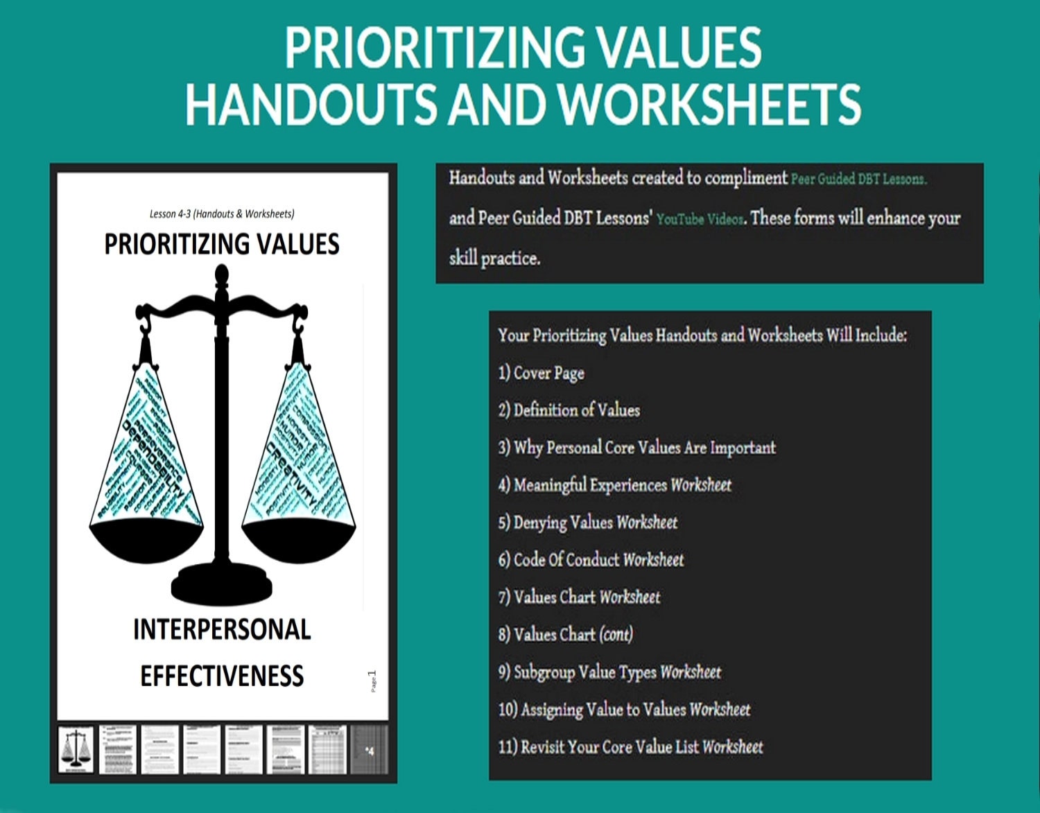DBT LESSON 4-3 Prioritizing Values - Worksheets and Handouts (DBT Peer ...