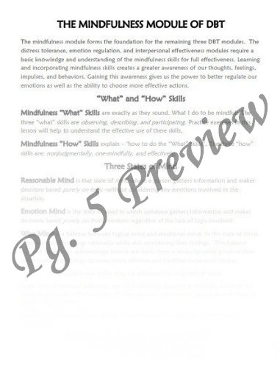 DBT LESSON 1-1 / Intro to Mindfulness Worksheet and Handouts (DBT Peer ...