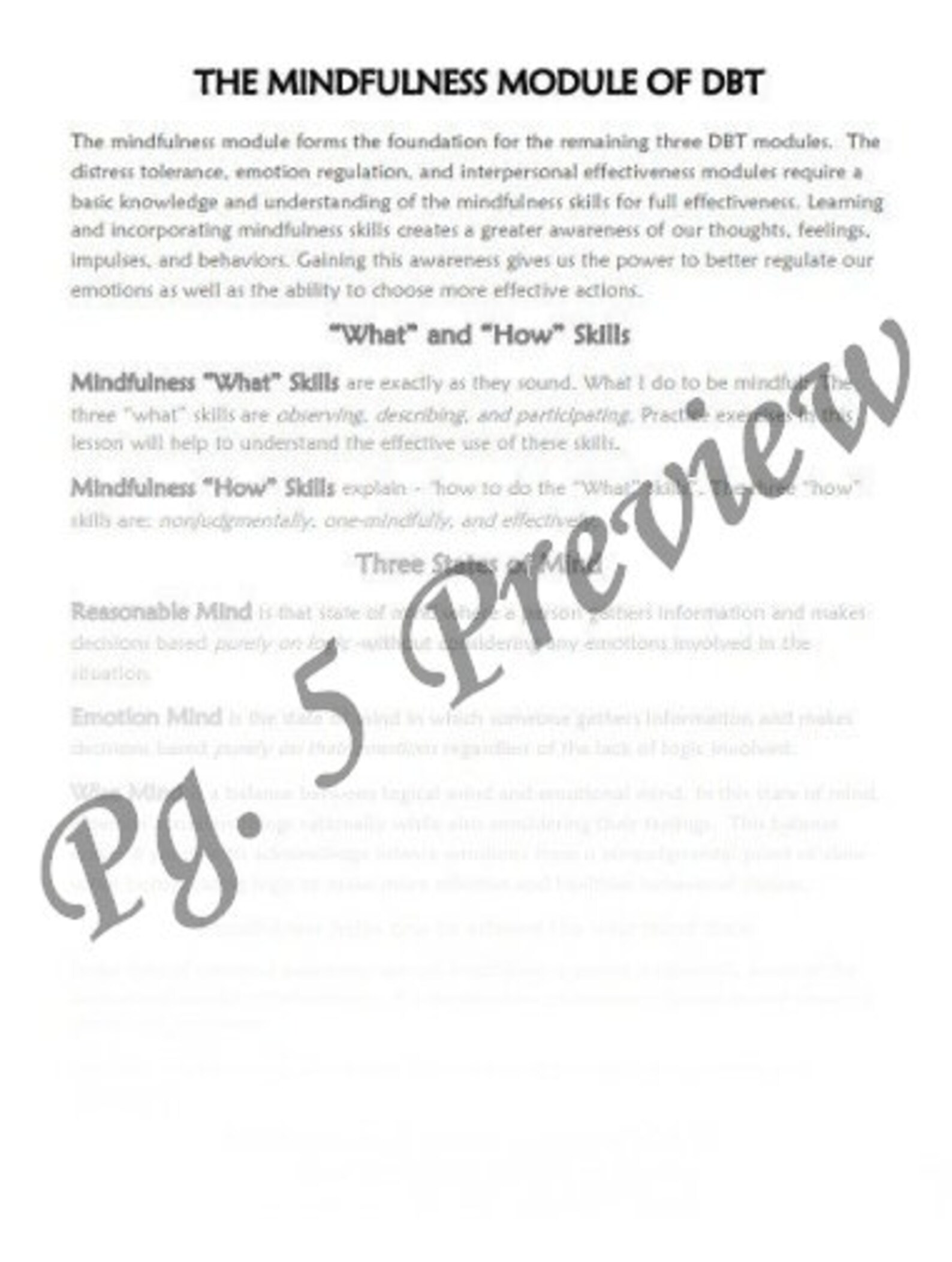 DBT LESSON 1-1 / Intro to Mindfulness Worksheet and Handouts (DBT Peer ...