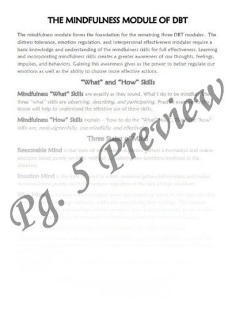 DBT LESSON 1-1 / Intro to Mindfulness Worksheet and Handouts (DBT Peer ...