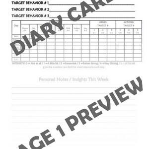 DBT LESSON 0-2 / D.B.T Diary Cards Worksheets and Handouts (DBT Peer ...