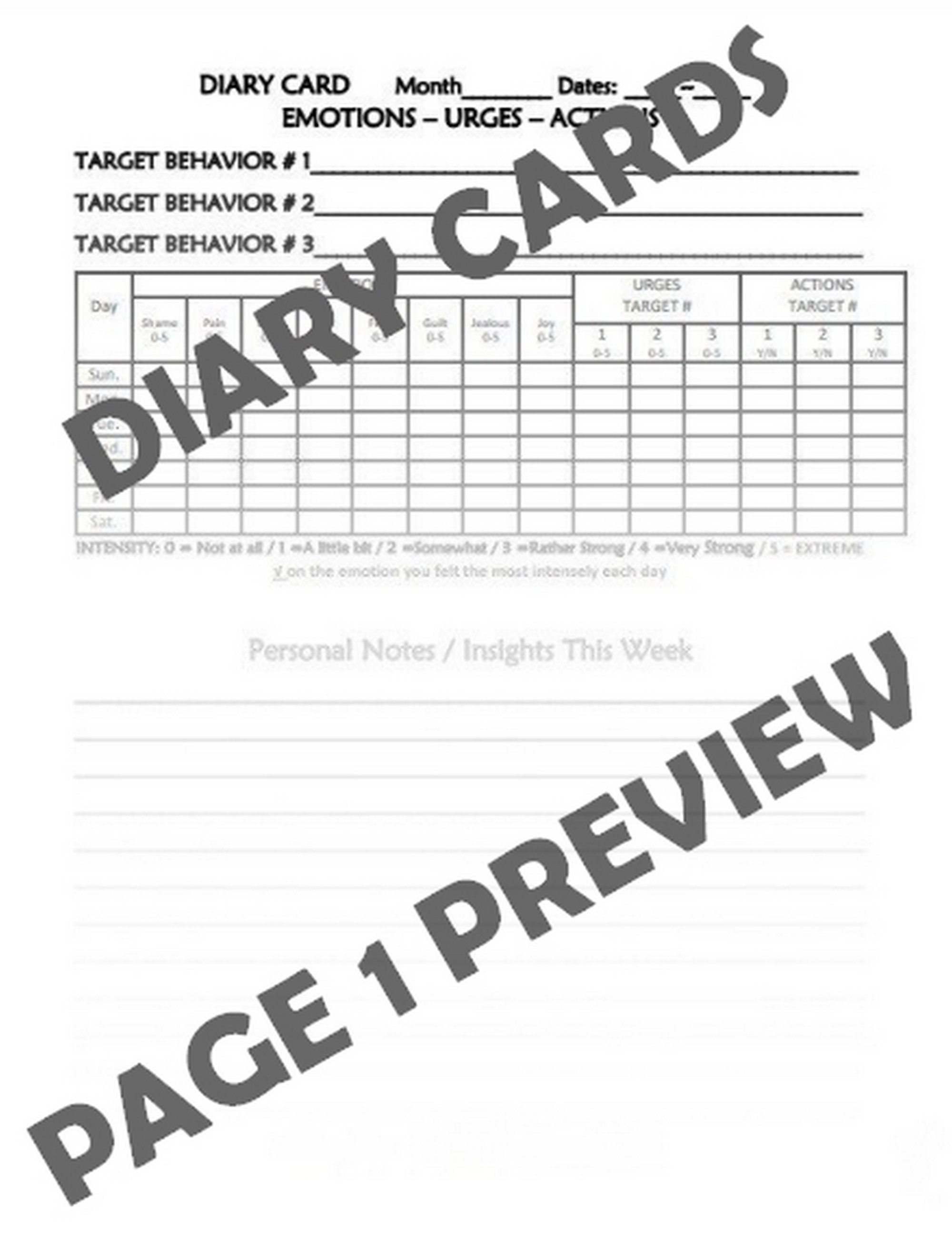 DBT LESSON 0-2 / D.B.T Diary Cards Worksheets and Handouts DBT Peer ...