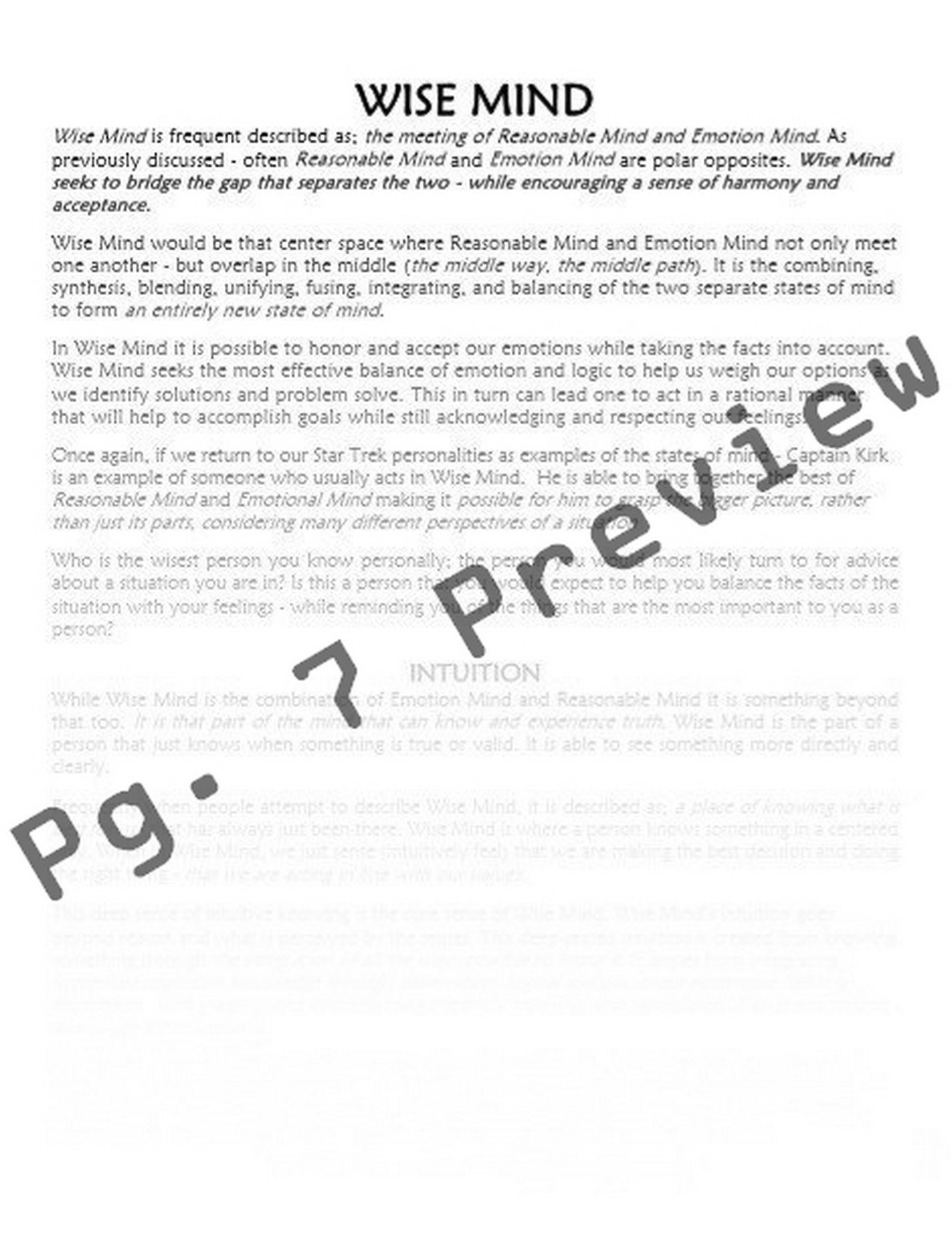 DBT LESSON 1-5 / Mindfulness Wise Mind / Worksheet and Handouts (D.B.T ...