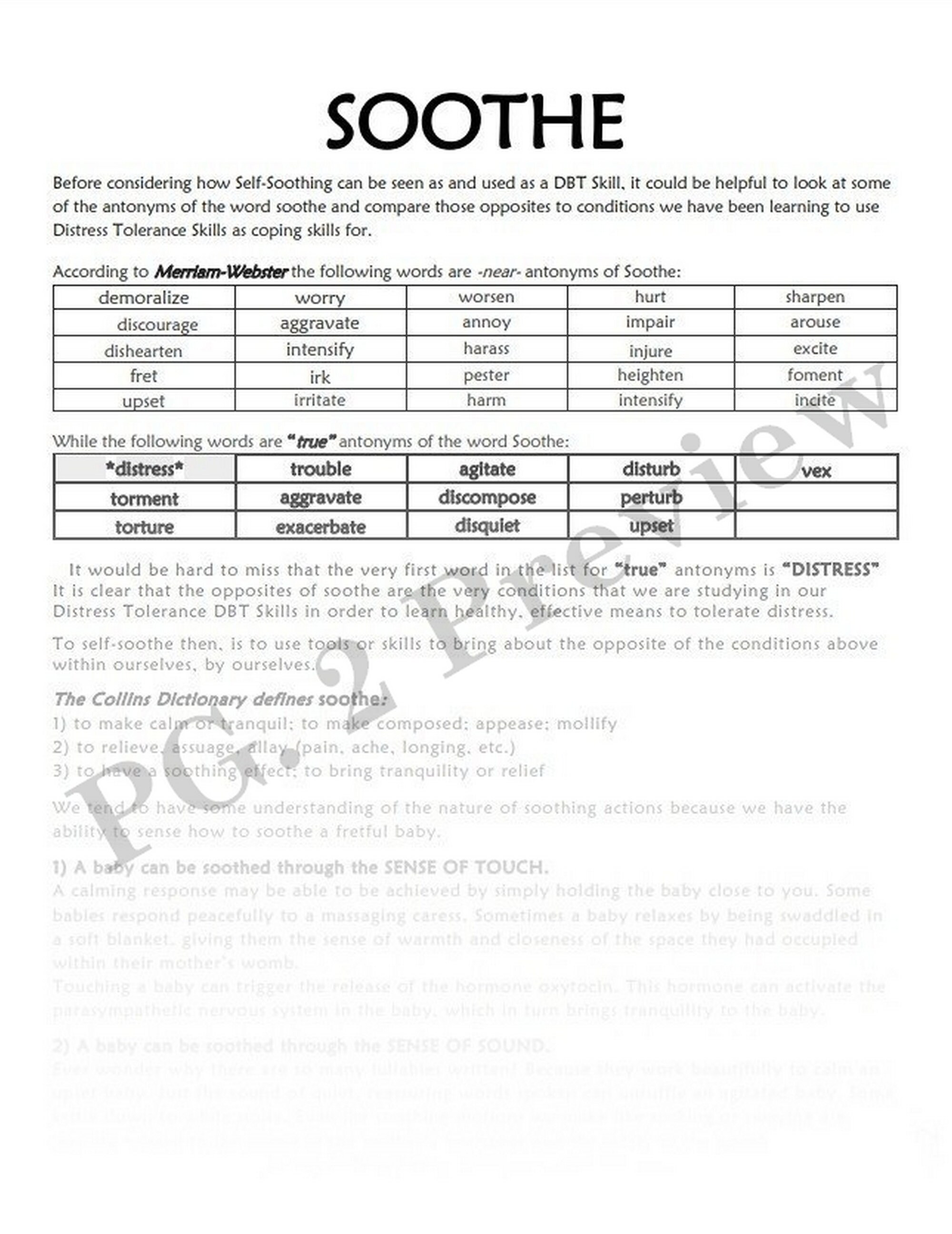 D.B.T. LESSON 2-15 / Distress Tolerance SELF-SOOTHE and Toolbox Skills ...