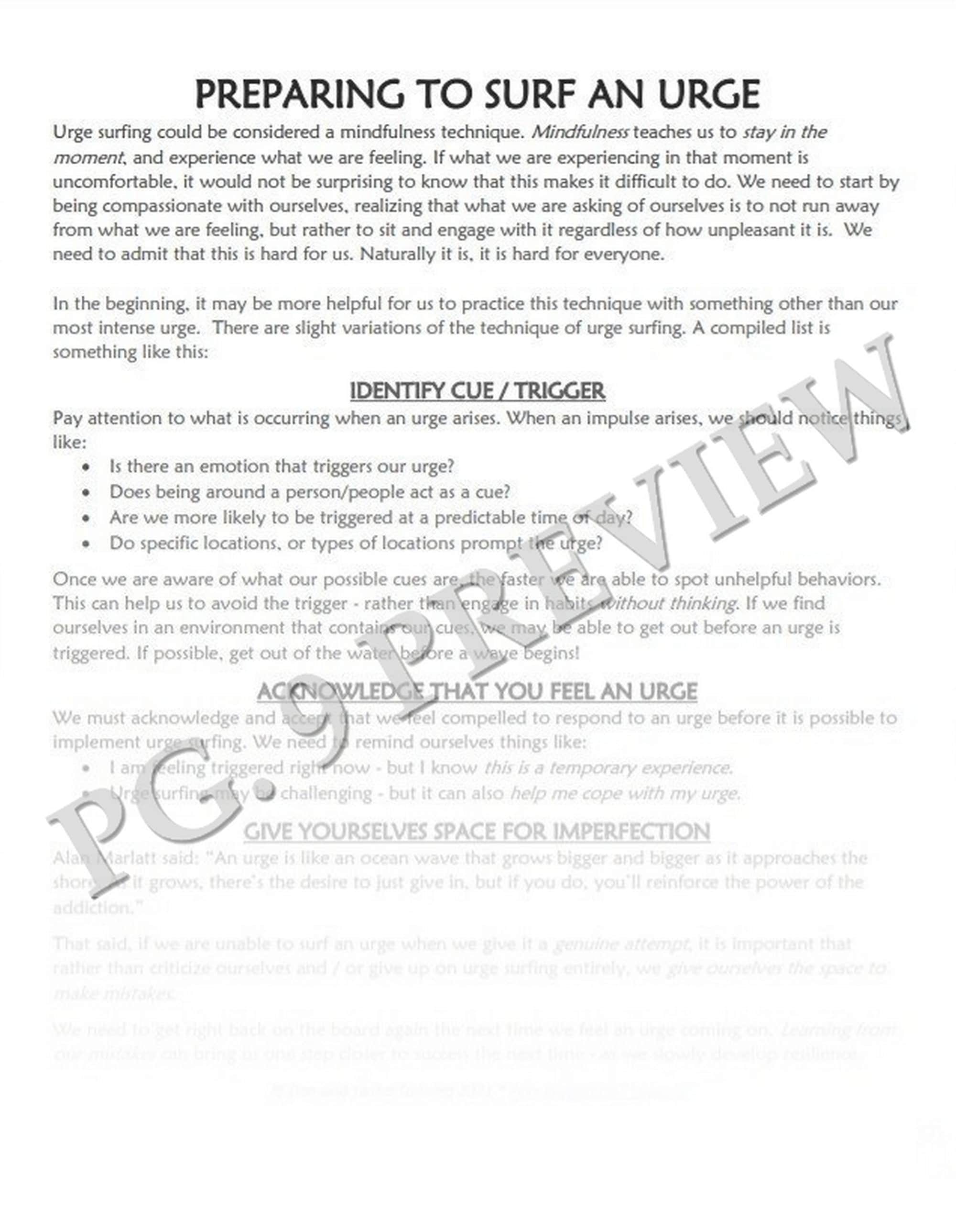 D.B.T. LESSON 2-7 / Distress Tolerance URGE SURFING Skill Worksheets ...