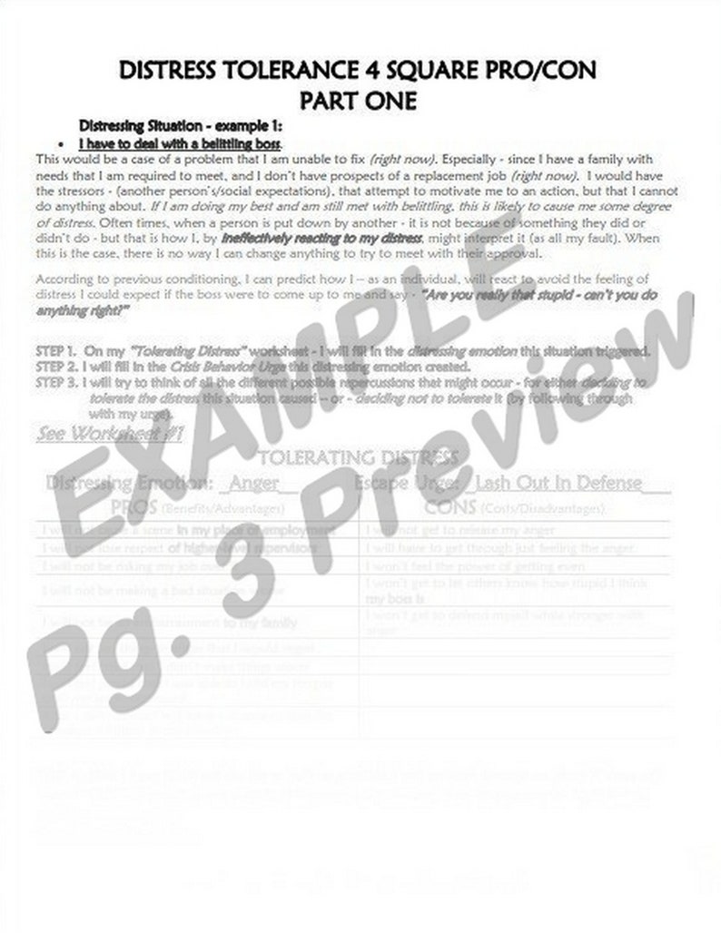 DBT LESSON 2-2 / Distress Tolerance Pro/con Worksheets and Handouts DBT ...