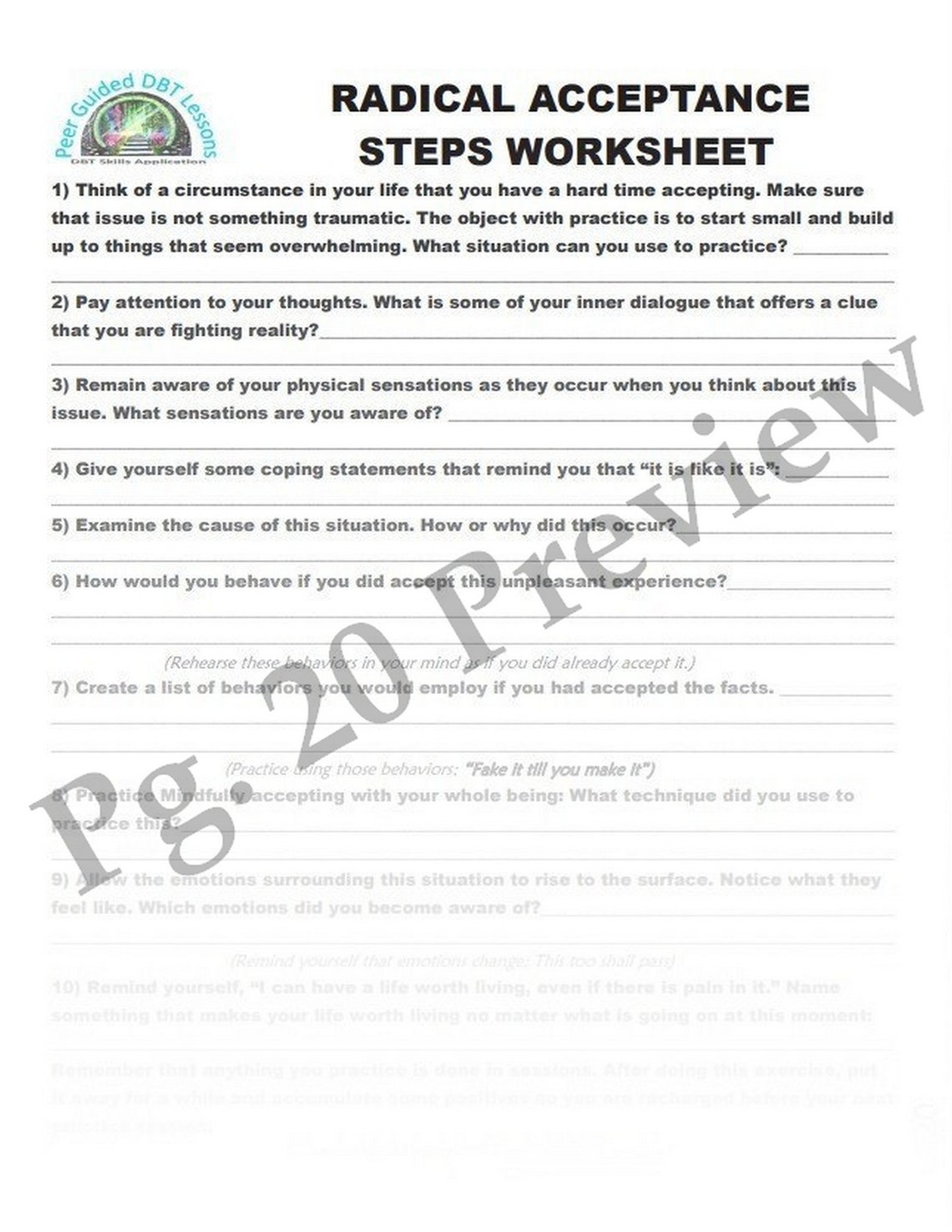 D.B.T. LESSON 2-12 / Distress Tolerance RADICAL ACCEPTANCE Skills ...