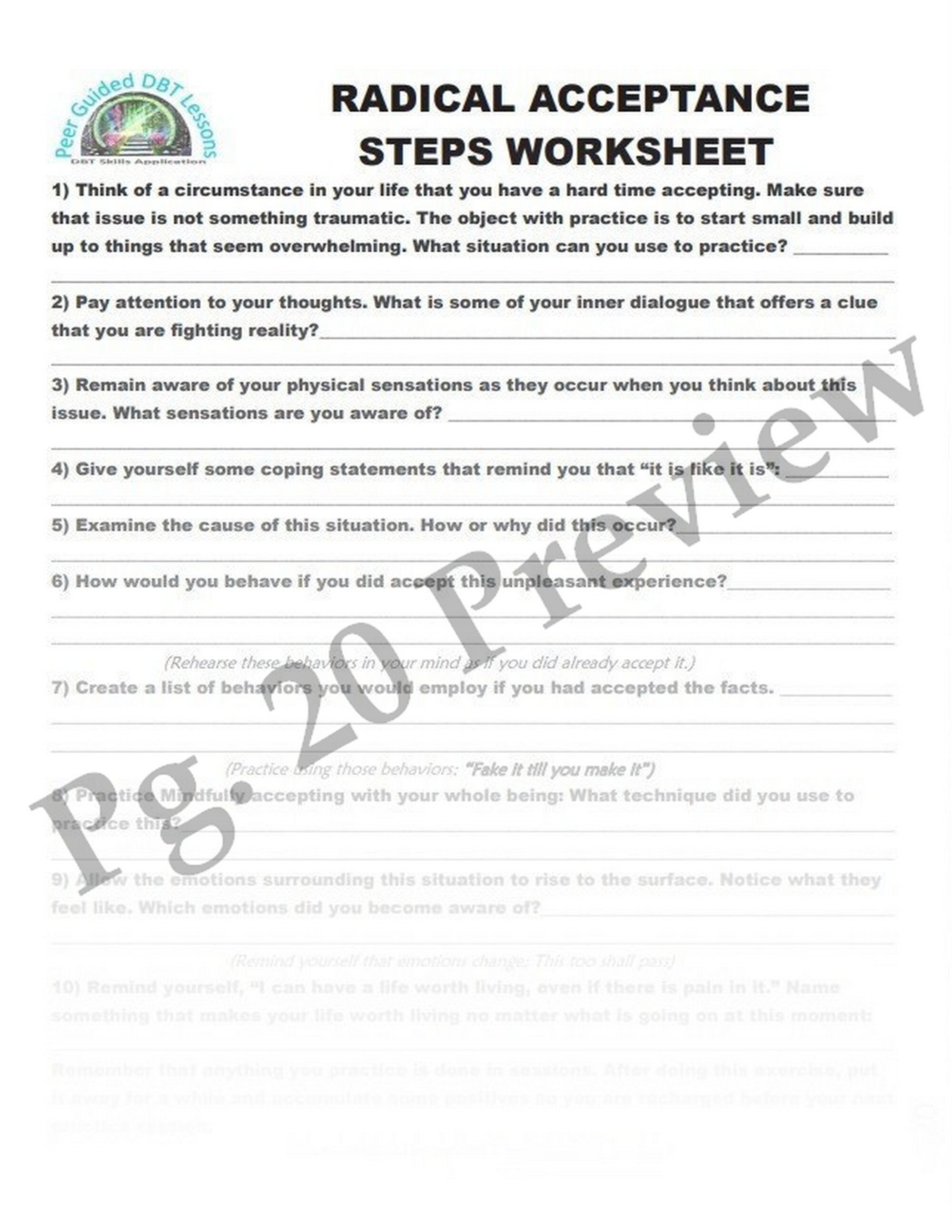 D.B.T. LESSON 2-12 / Distress Tolerance RADICAL ACCEPTANCE Skills ...