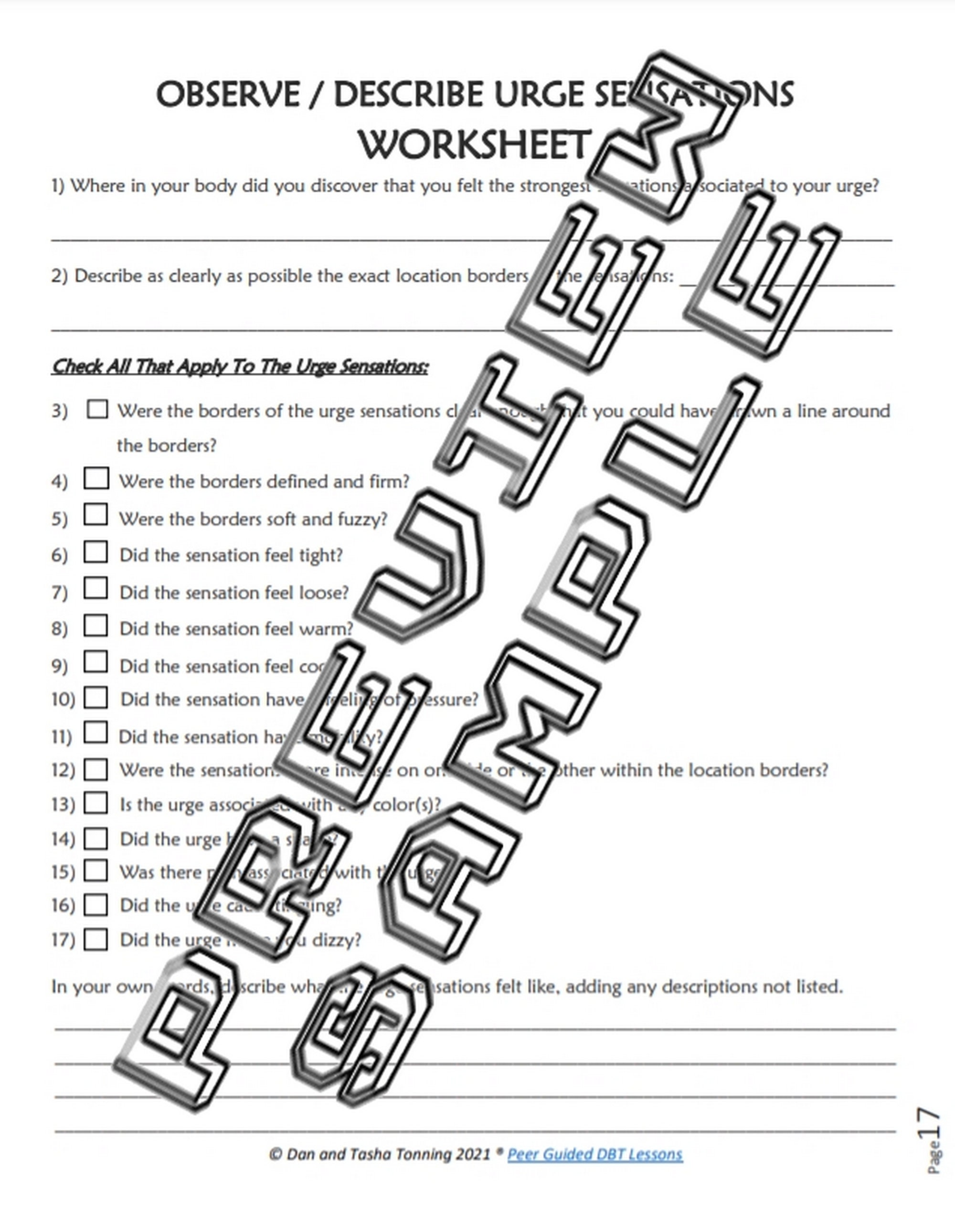 D.B.T. LESSON 2-7 / Distress Tolerance URGE SURFING Skill Worksheets ...