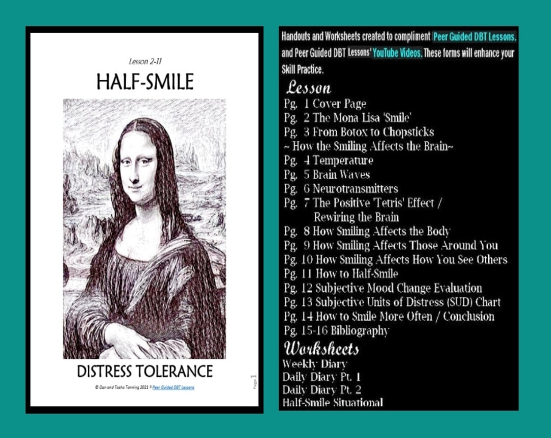 D.B.T. LESSON 2-11 / Distress Tolerance HALF-SMILE Skill Worksheets and ...
