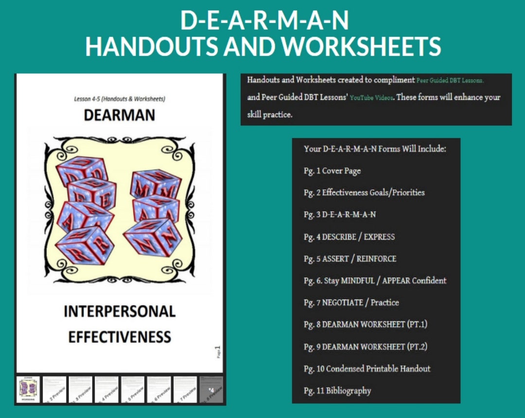 DBT LESSON 4-5 / Interpersonal Effectiveness D-E-A-R-M-A-N - Worksheets ...