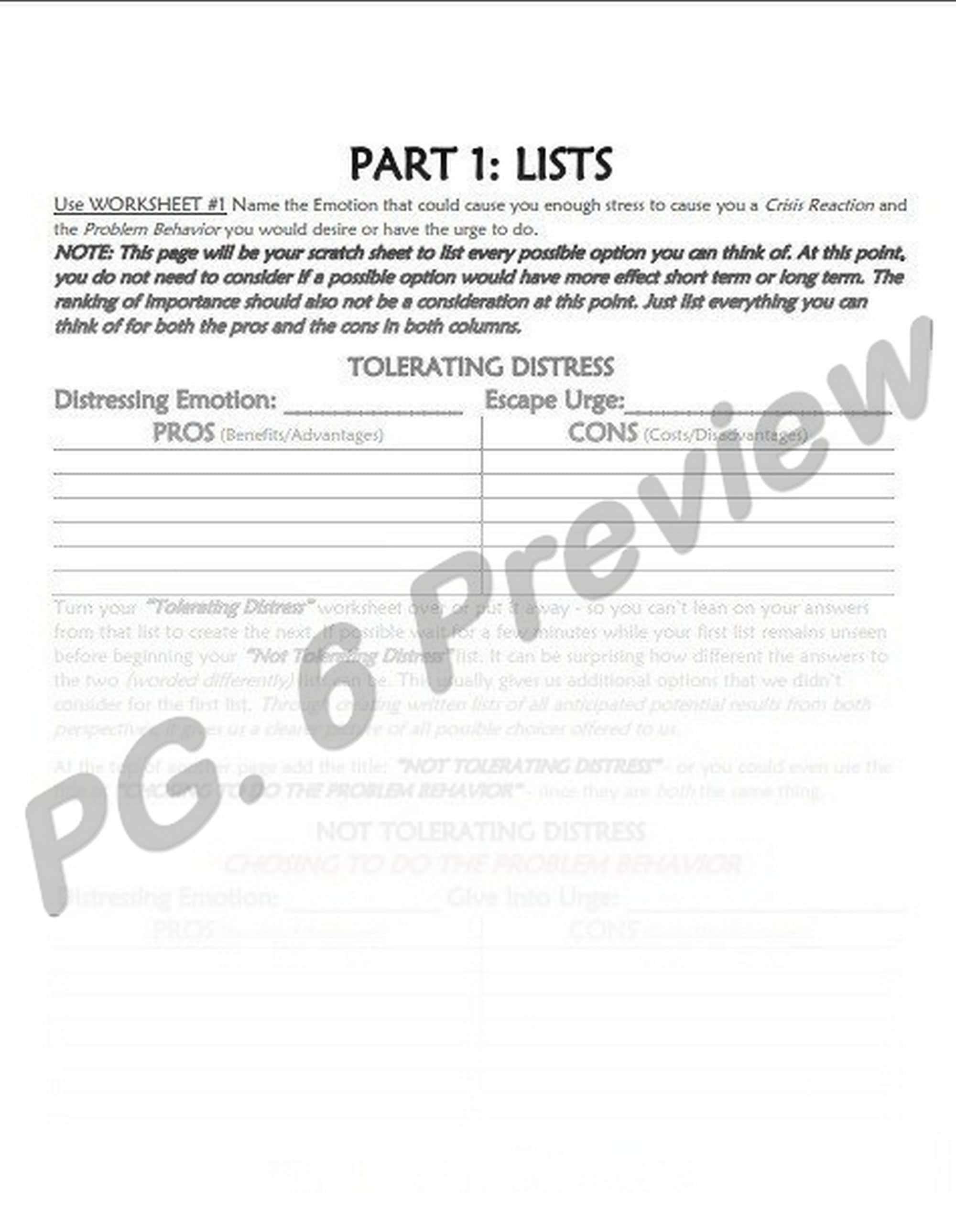 DBT LESSON 2-2 / Distress Tolerance Pro/con Worksheets and Handouts ...