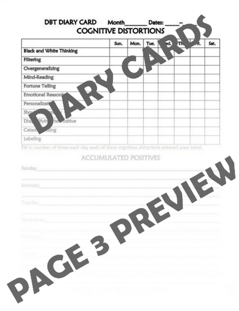 DBT LESSON 0-2 / D.B.T Diary Cards Worksheets and Handouts - Etsy