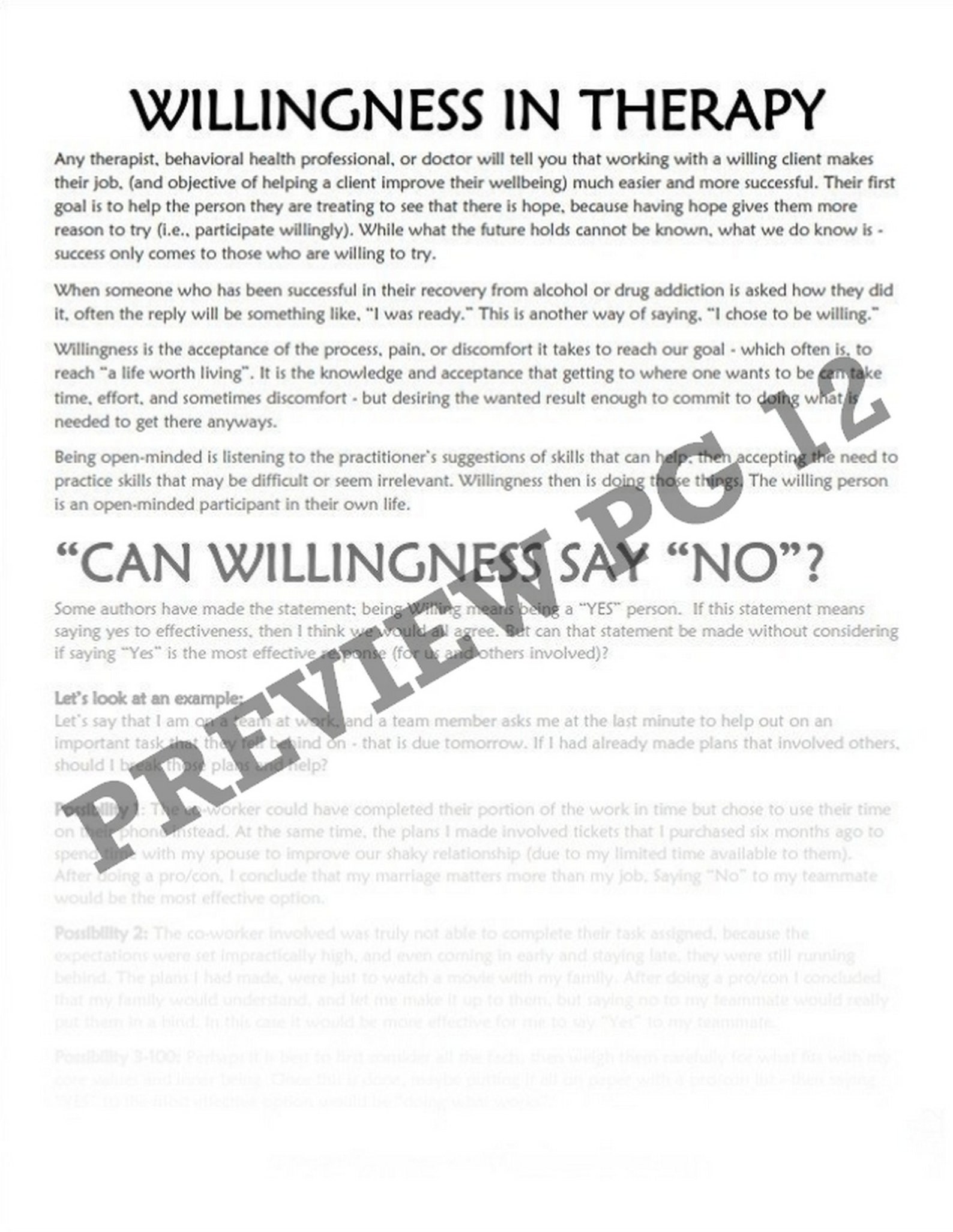 DBT LESSON 2-8 / Willingness Vs. Willfulness - Worksheets and Handouts ...