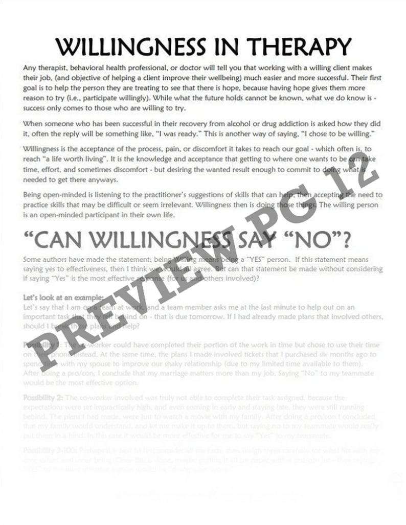DBT LESSON 2-8 / Willingness Vs. Willfulness - Worksheets and Handouts ...