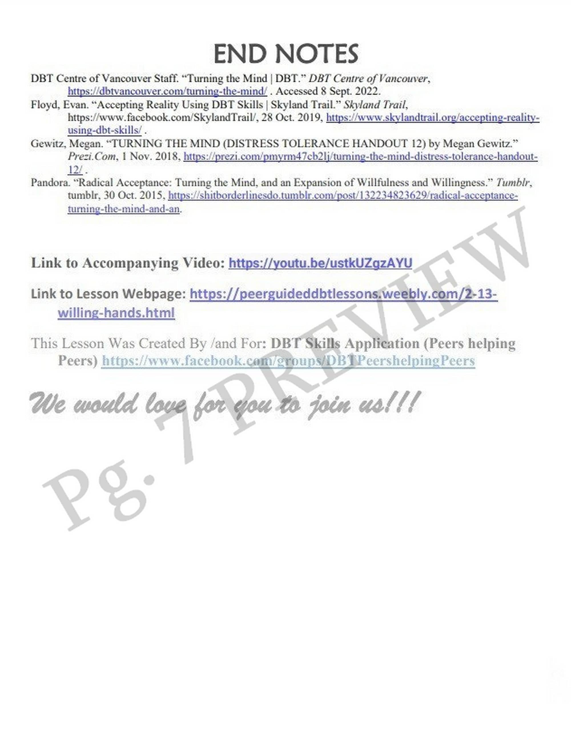 D.B.T. LESSON 2-14/ Distress Tolerance TURN the MIND Skill Worksheets ...