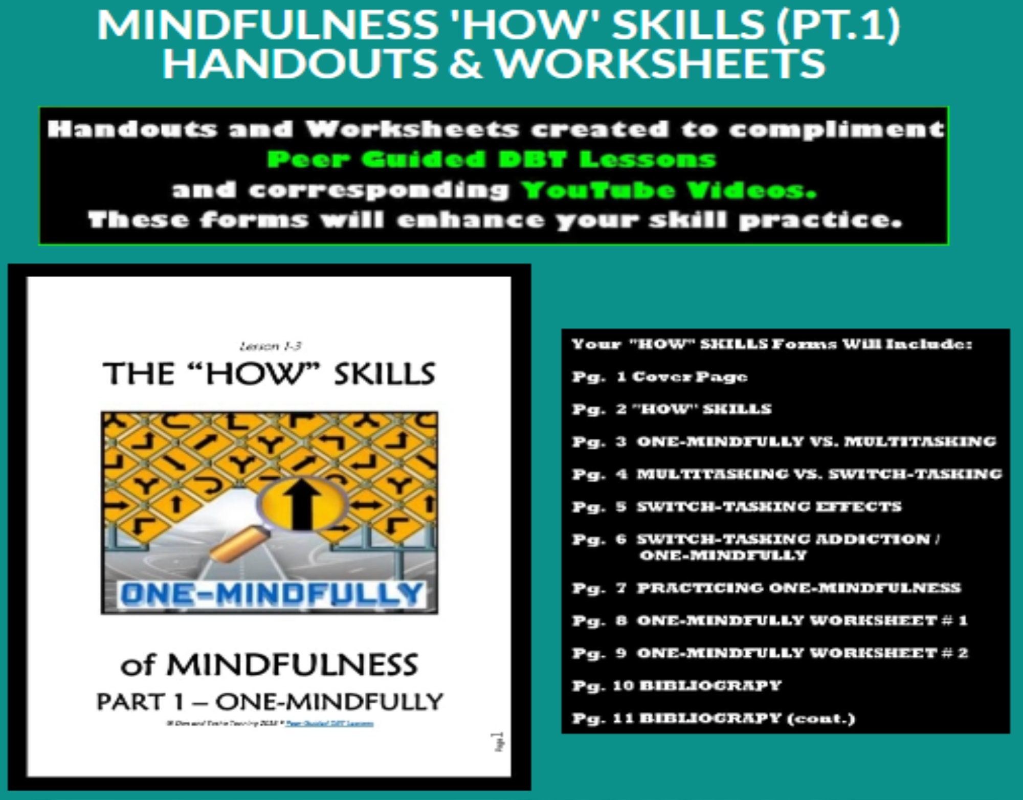 DBT LESSON 1-3 / 'HOW' Skills of Mindfulness (pt.1)/ Worksheet and ...