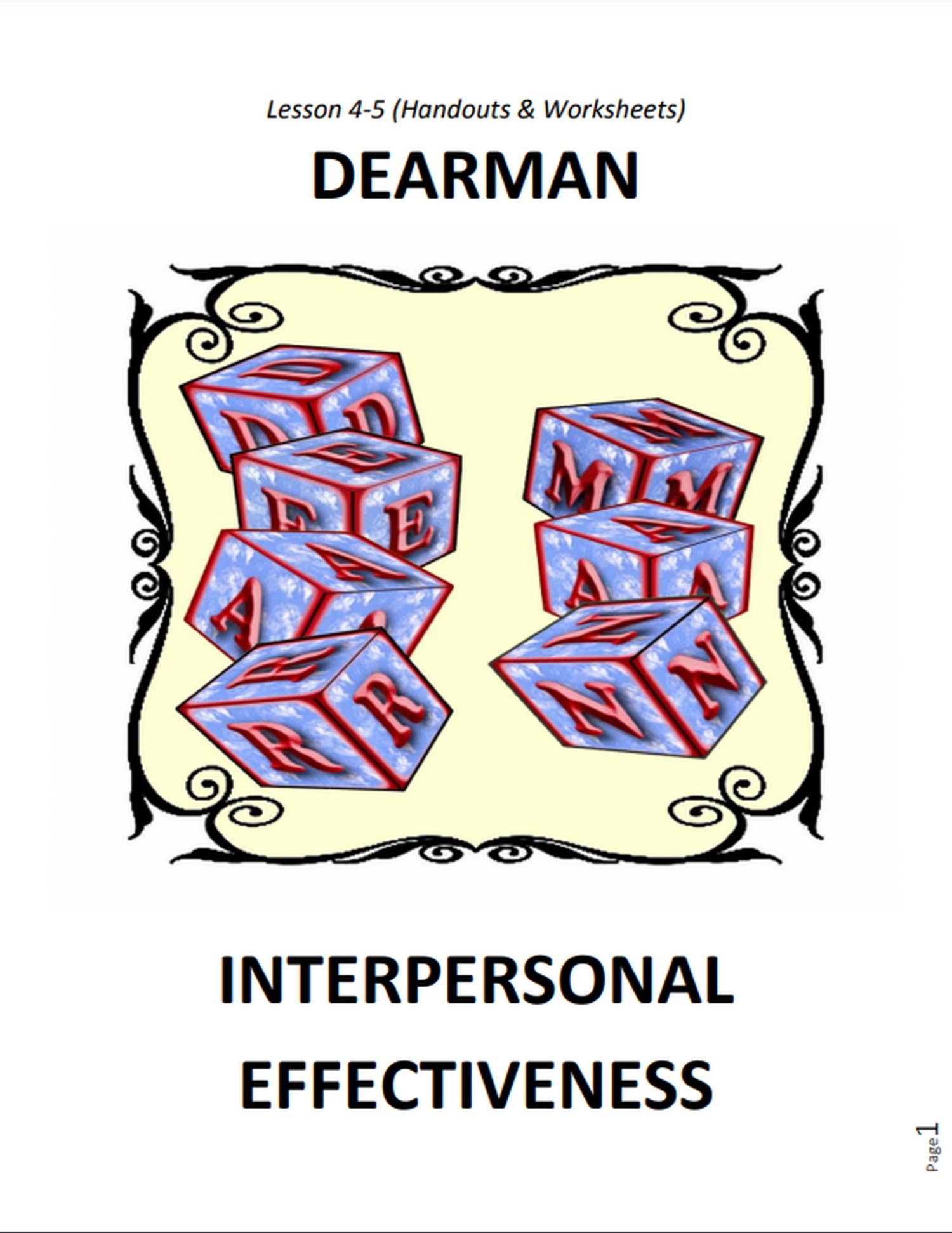 DBT LESSON 4-5 / Interpersonal Effectiveness D-E-A-R-M-A-N - Worksheets ...