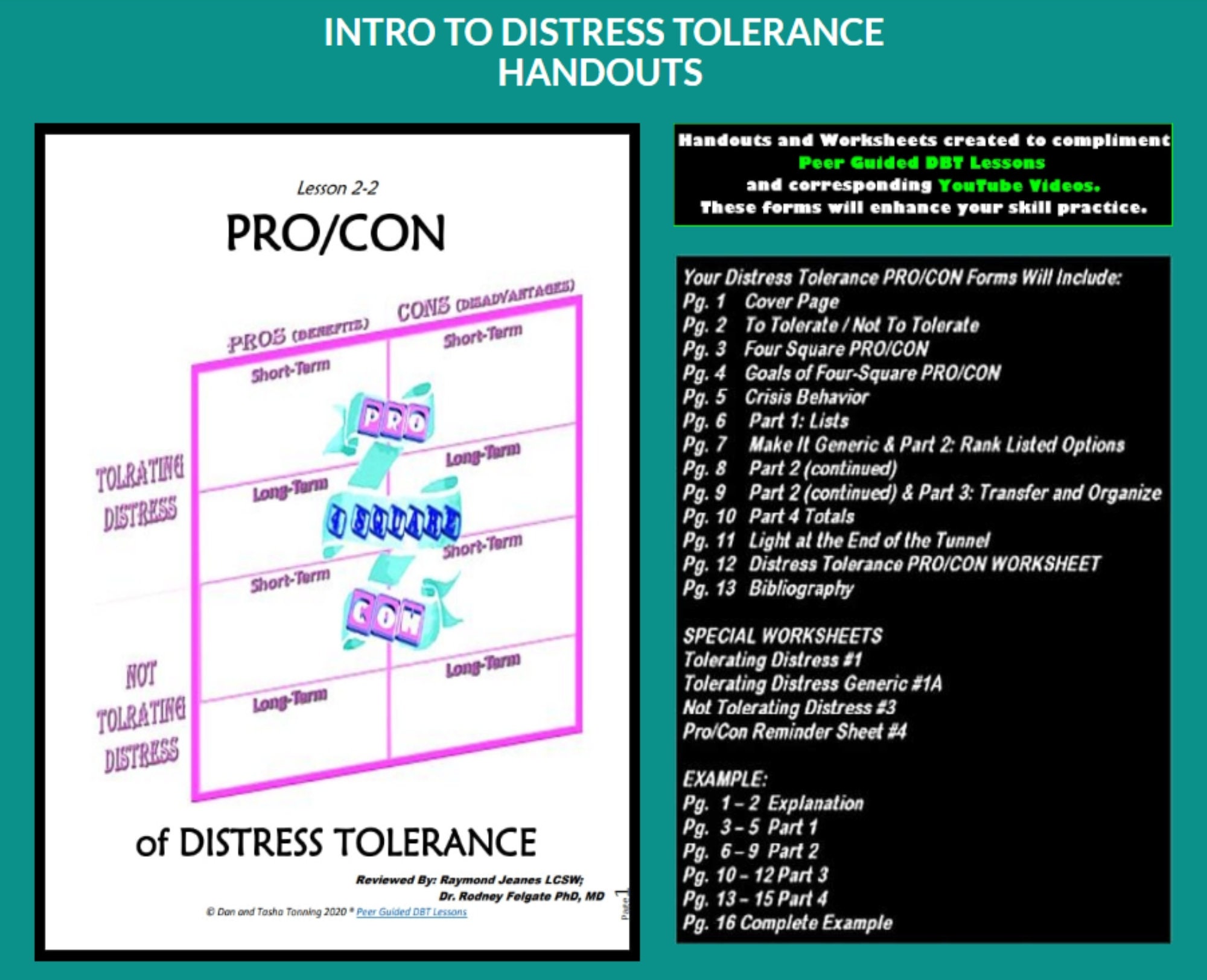DBT LESSON 2-2 / Distress Tolerance Pro/con Worksheets and Handouts DBT ...
