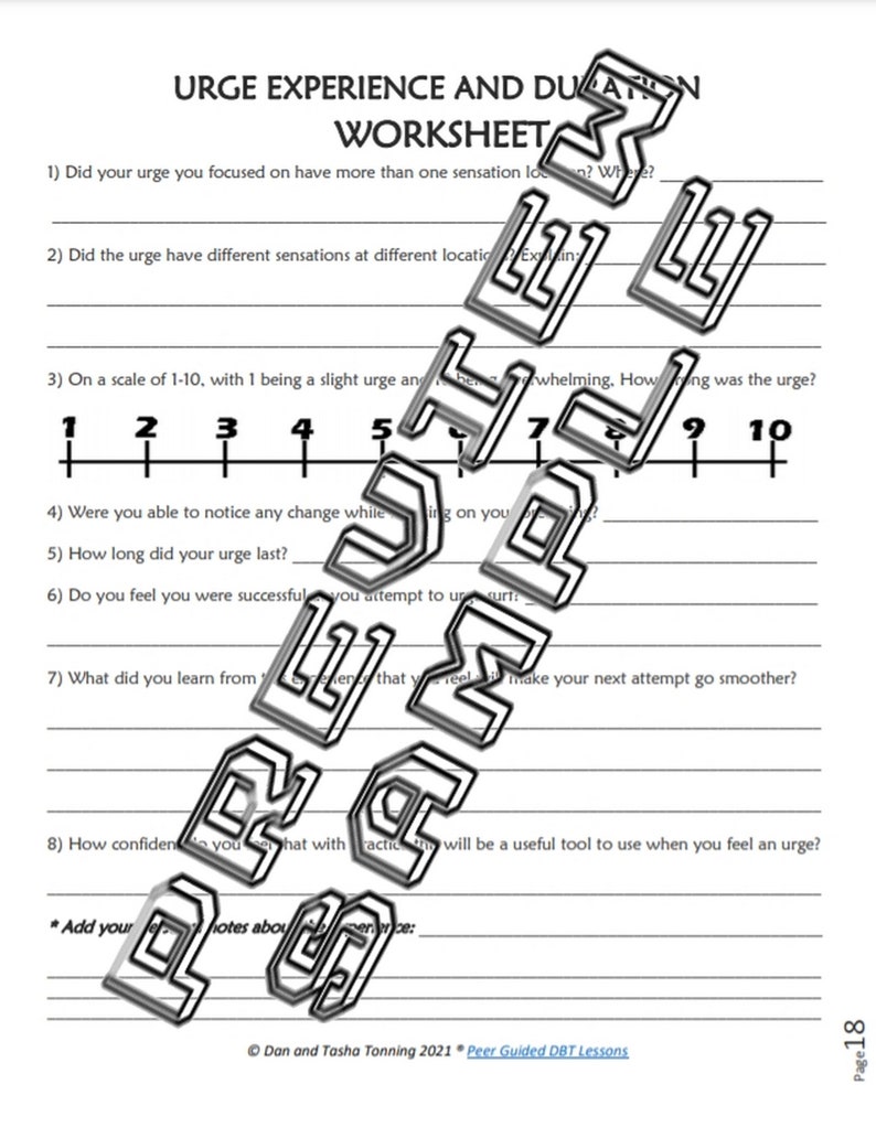 D.B.T. LESSON 2-7 / Distress Tolerance URGE SURFING Skill Worksheets ...