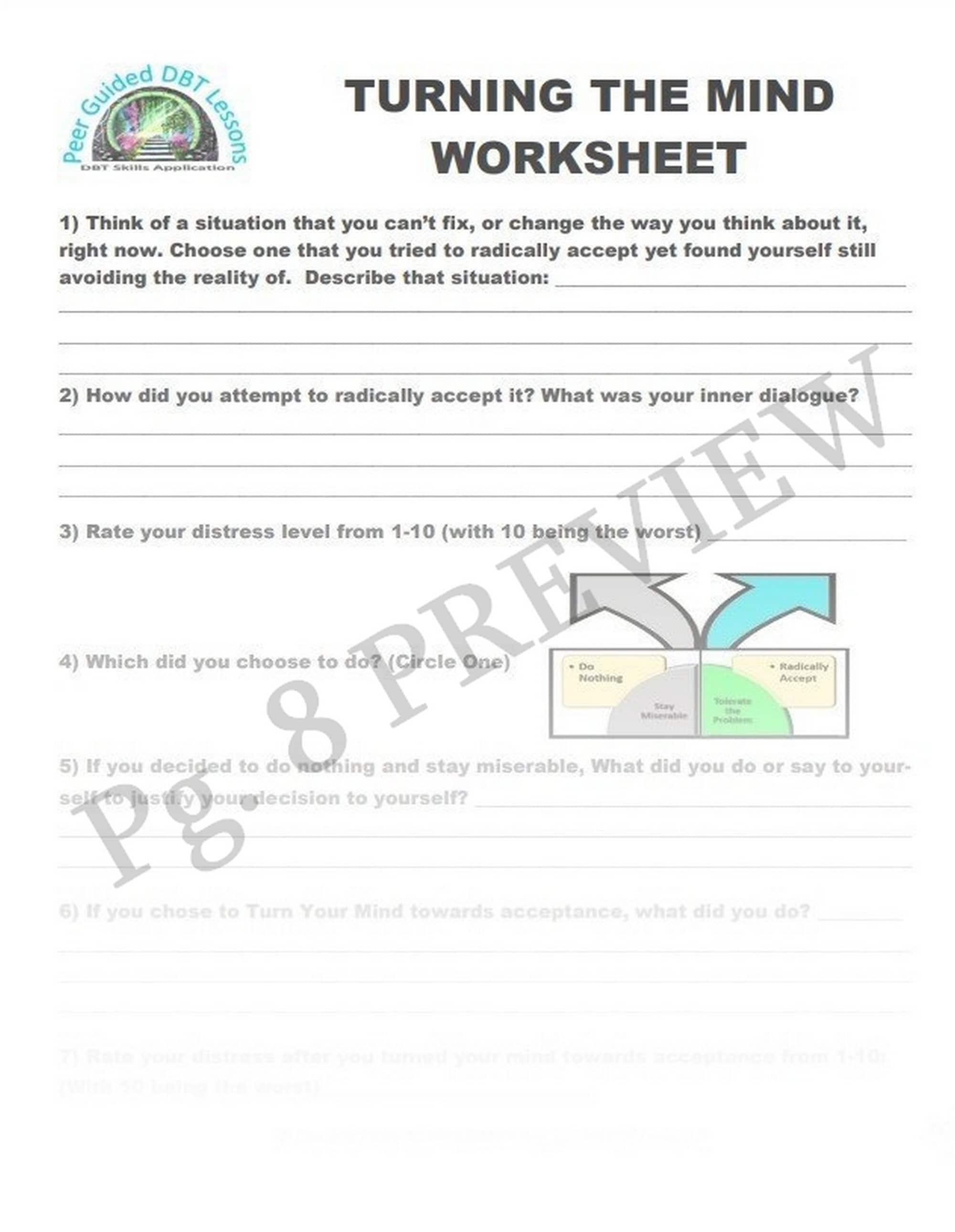D.B.T. LESSON 2-14/ Distress Tolerance TURN the MIND Skill Worksheets ...