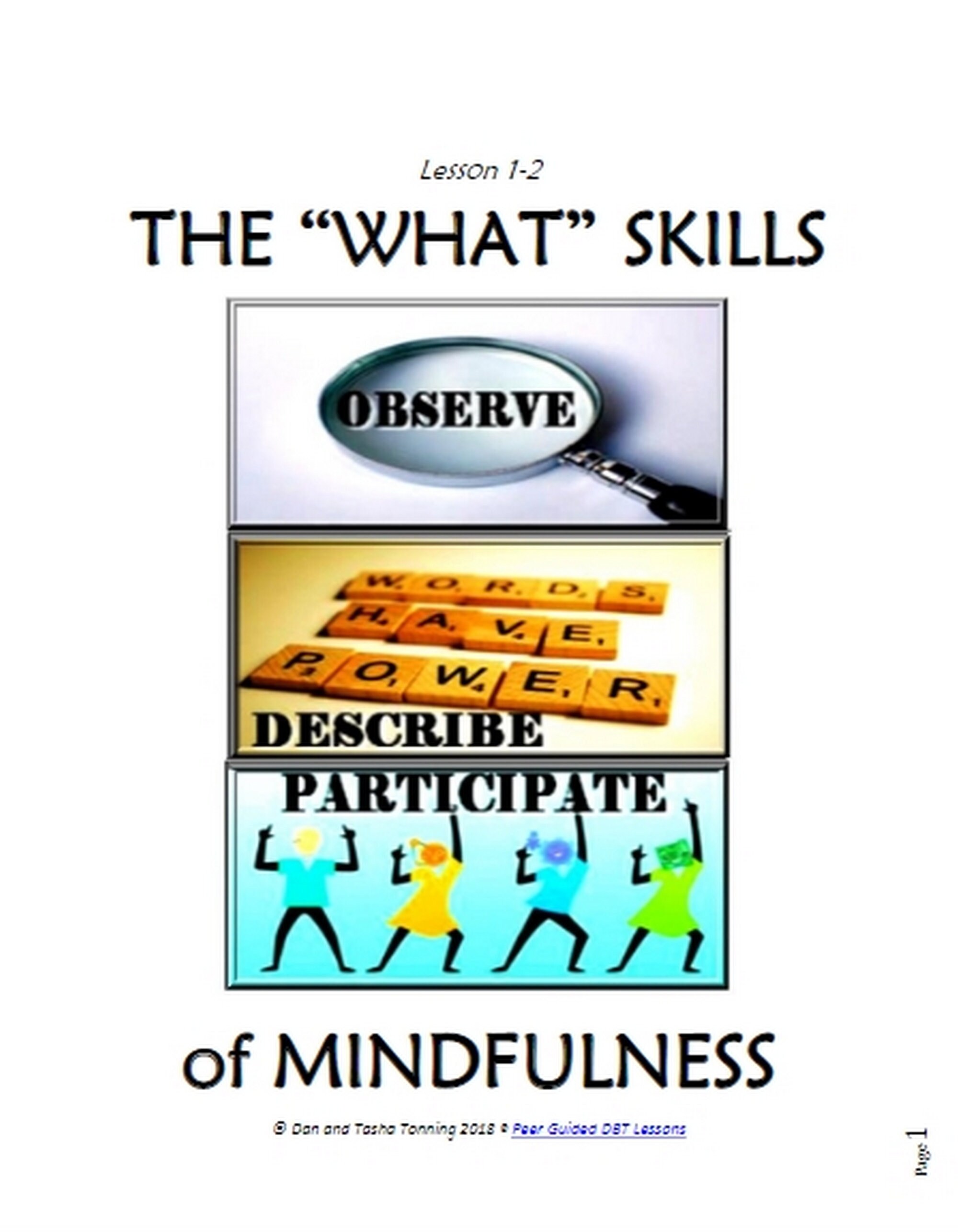 DBT LESSON 1-2/ 'WHAT' Skills of Mindfulness 1-2 / Worksheet and ...
