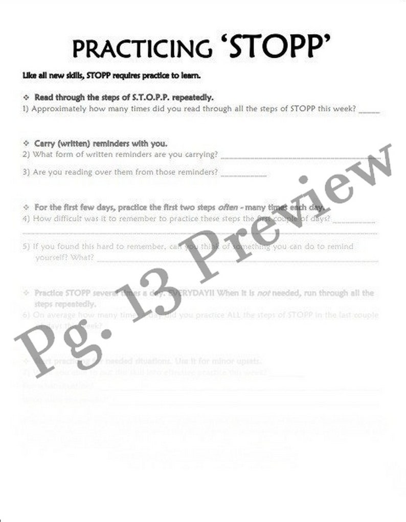 DBT LESSON 2-4 / Distress Tolerance S.T.O.P.P. Skills Worksheets and ...