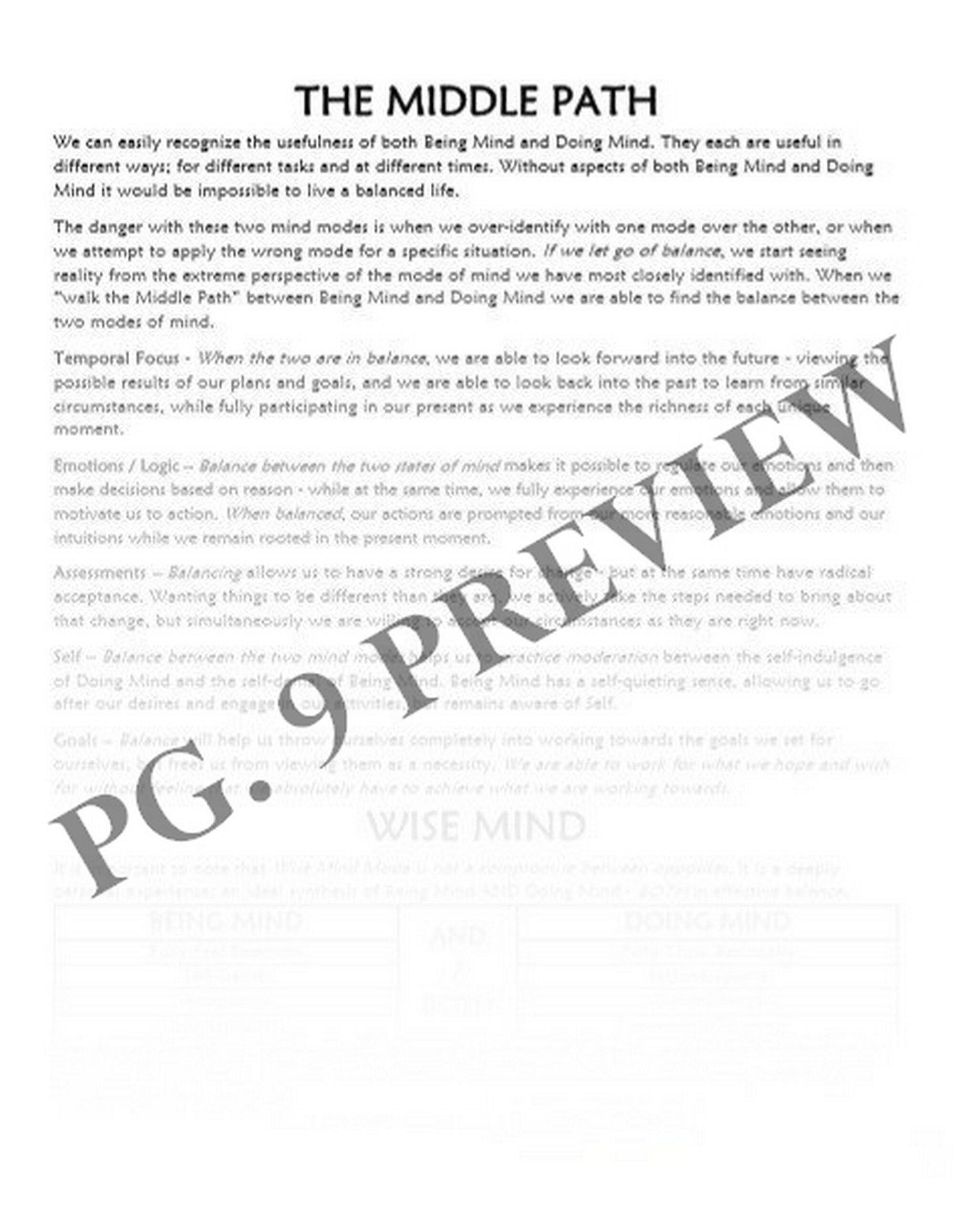 DBT LESSON 1-6 / Mindfulness Doing & Being Mind / Worksheet and ...