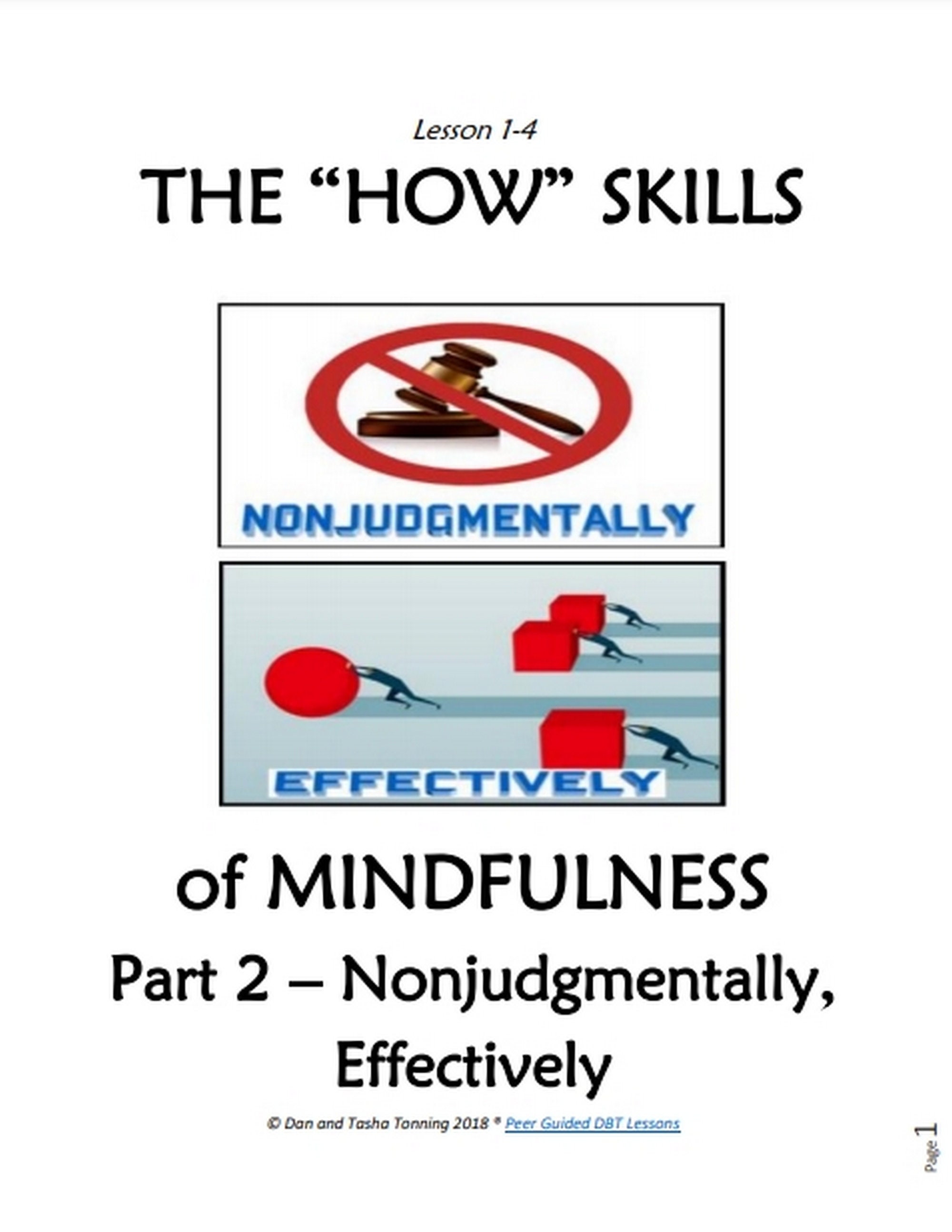 DBT LESSON 1-4 / 'HOW' Skills of Mindfulness pt.2/ Worksheet and ...