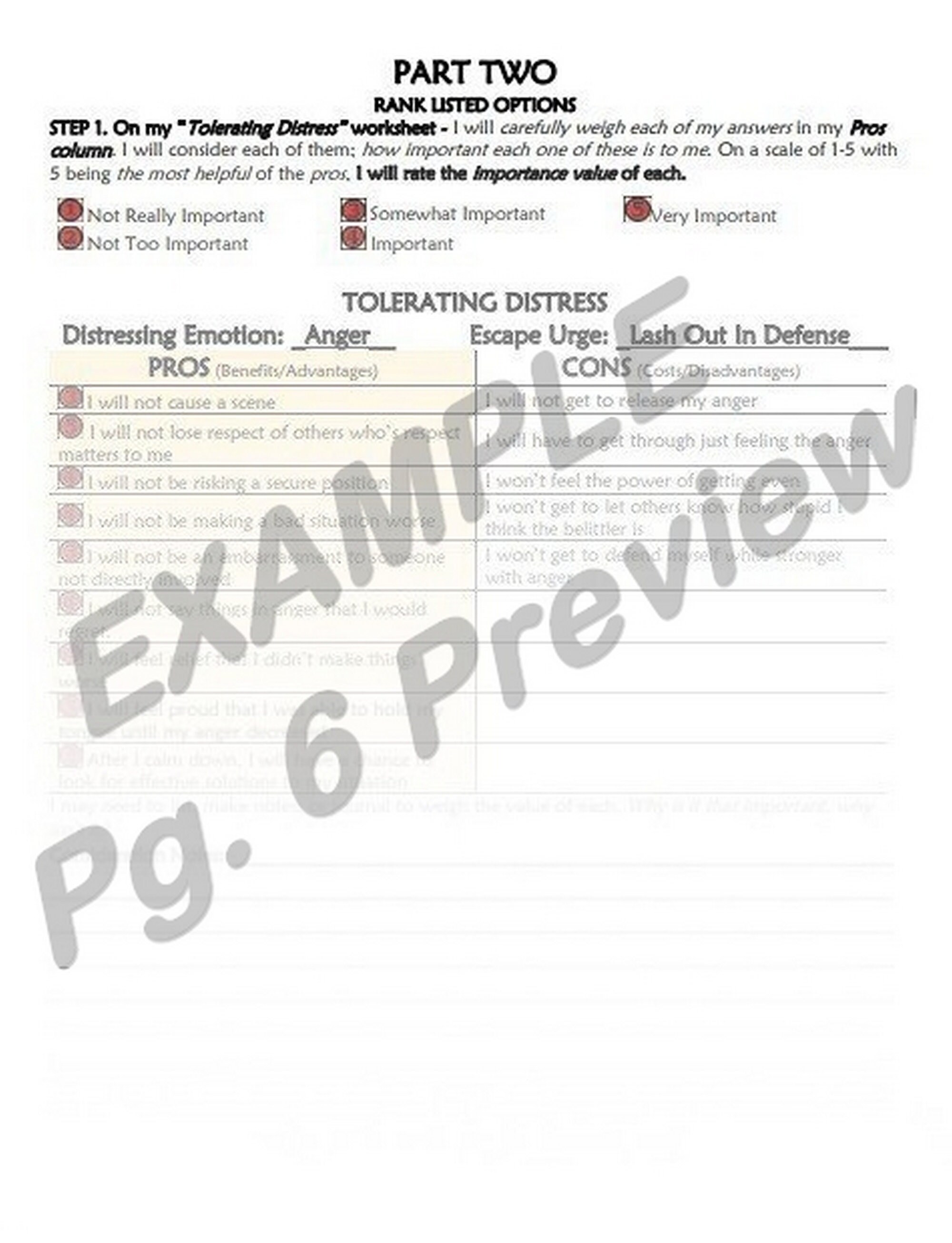DBT LESSON 2-2 / Distress Tolerance Pro/con Worksheets and Handouts DBT ...
