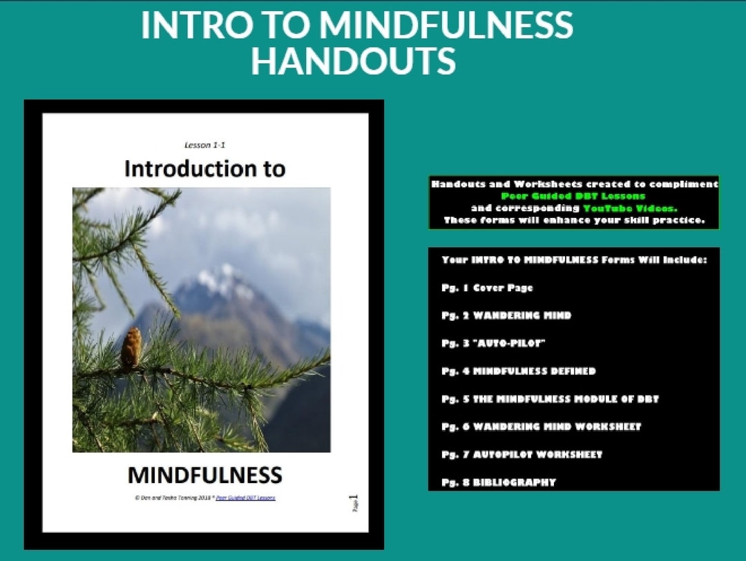 DBT LESSON 1-1 / Intro to Mindfulness Worksheet and Handouts (DBT Peer ...