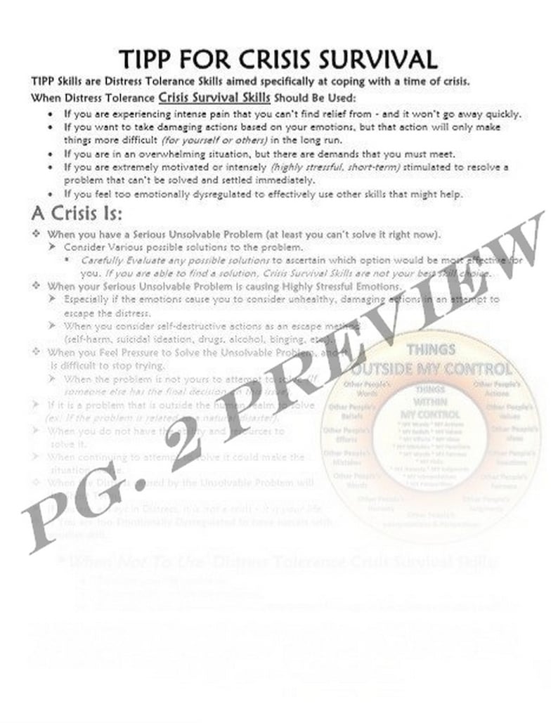 DBT LESSON 2-3 / Distress Tolerance T.I.P.P. Skills Worksheets and ...