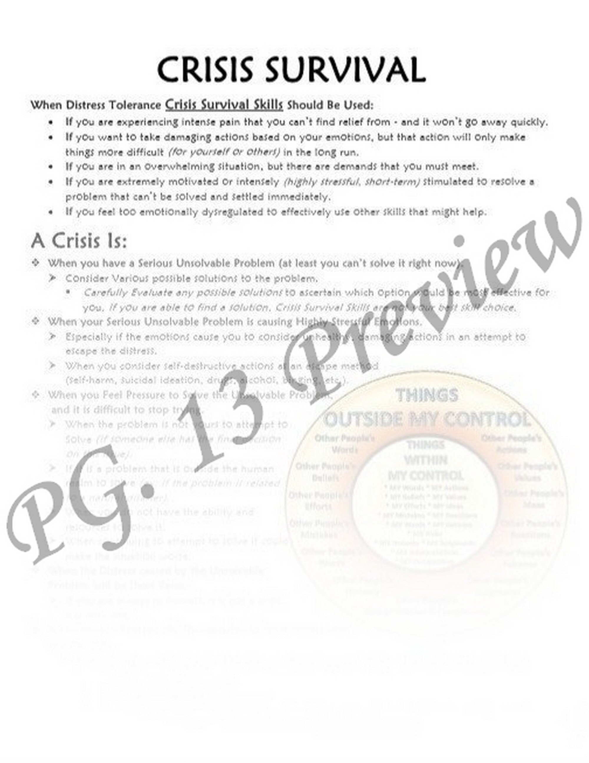 DBT LESSON 2-1 / Intro to Distress Tolerance Worksheets and Handouts ...