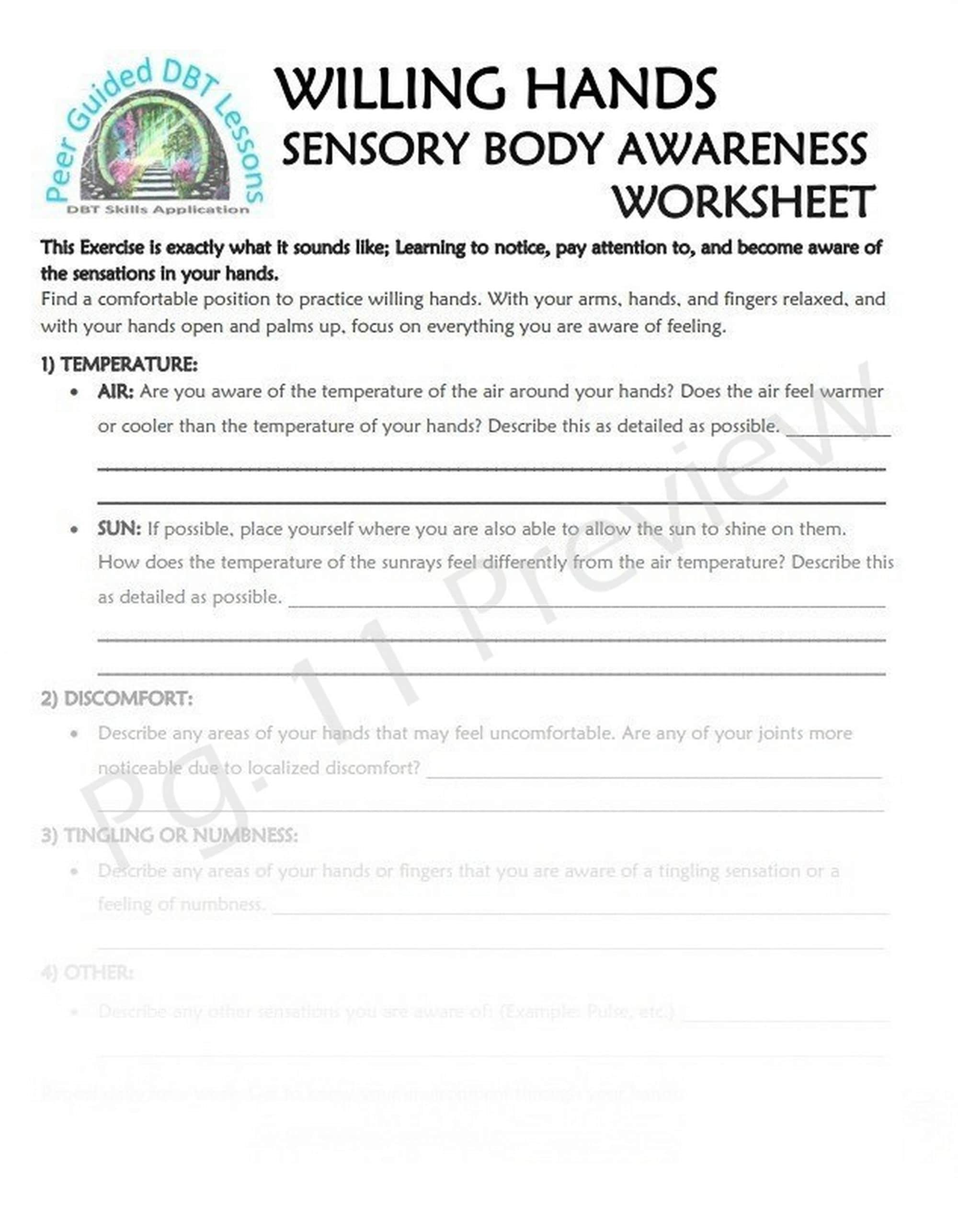 D.B.T. LESSON 2-13 / Distress Tolerance WILLING HANDS Skill Worksheets ...